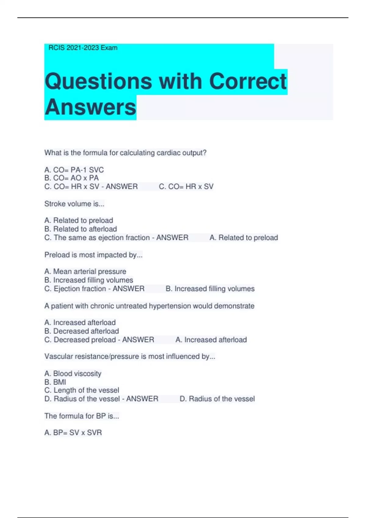 RCIS Exam Questions with Correct Answers - RCIS - Stuvia US