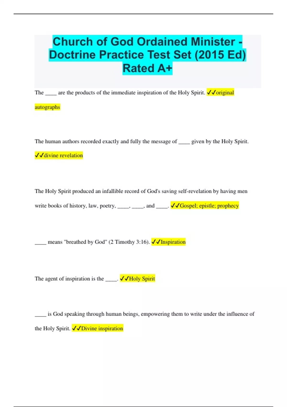 Church of God Ordained Minister - Doctrine Practice Test Set (2015 Ed ...