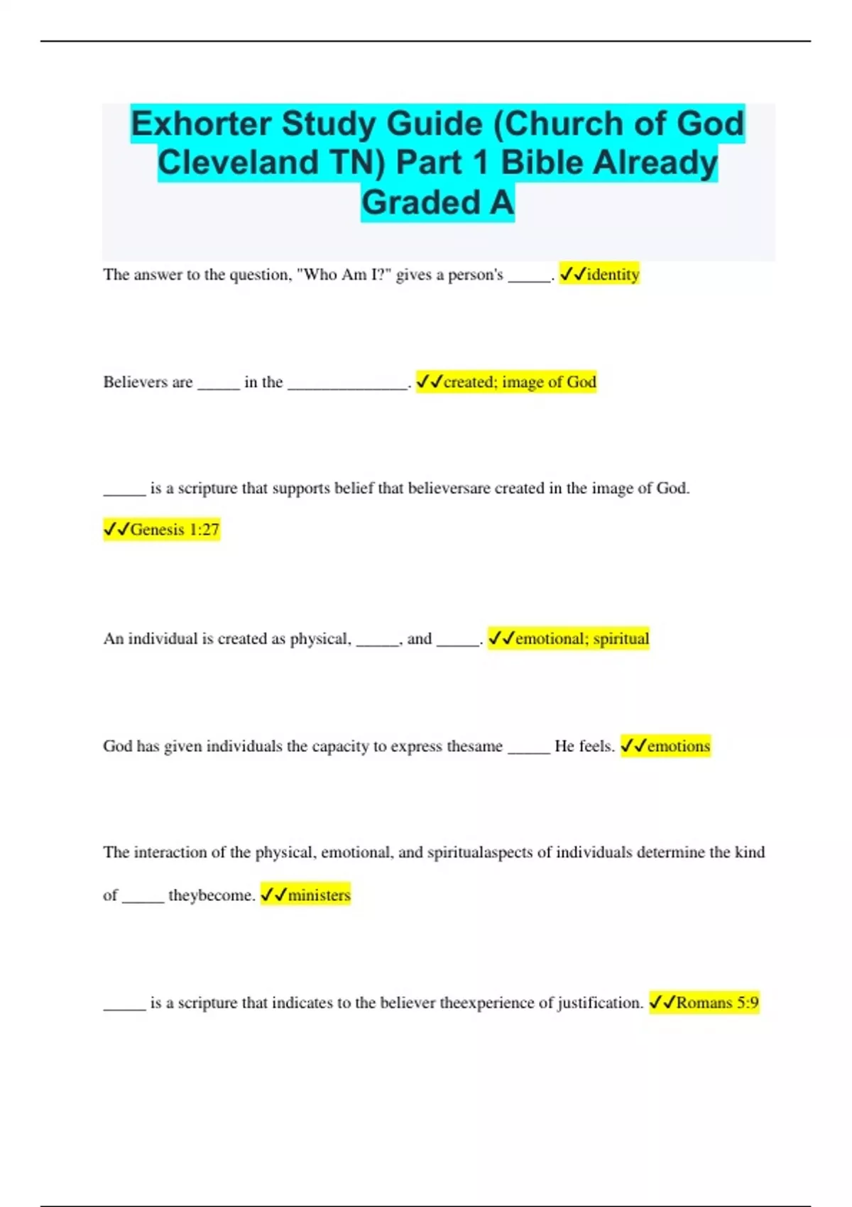 Exhorter Study Guide (Church of God Cleveland TN) Part 1 Bible Already ...