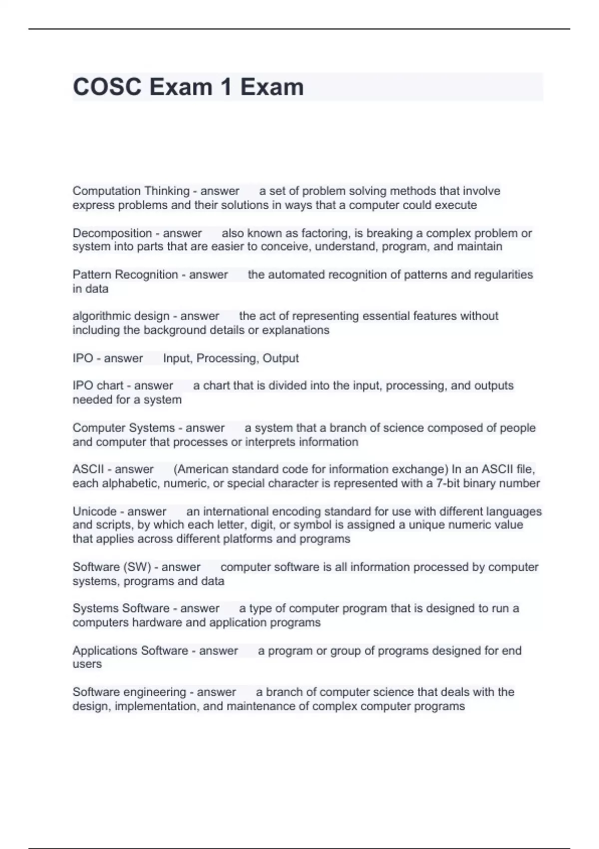COSC Exam 1 Exam Questions and Answers 2024 - COSC - Stuvia US