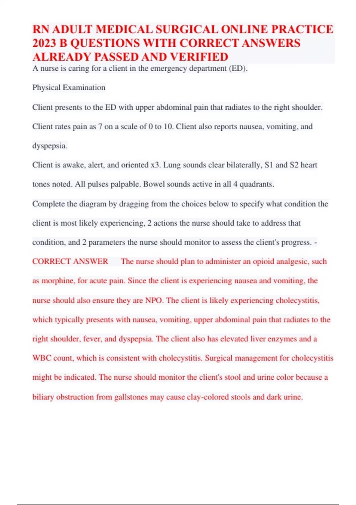 UPDATED RN ADULT MEDICAL SURGICAL ONLINE PRACTICE 2023 B QUESTIONS WITH ...