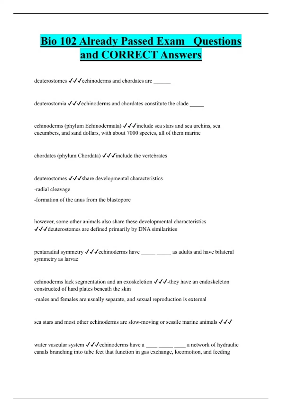 Bio 102 Already Passed Exam Questions and CORRECT Answers - Bio 102 ...