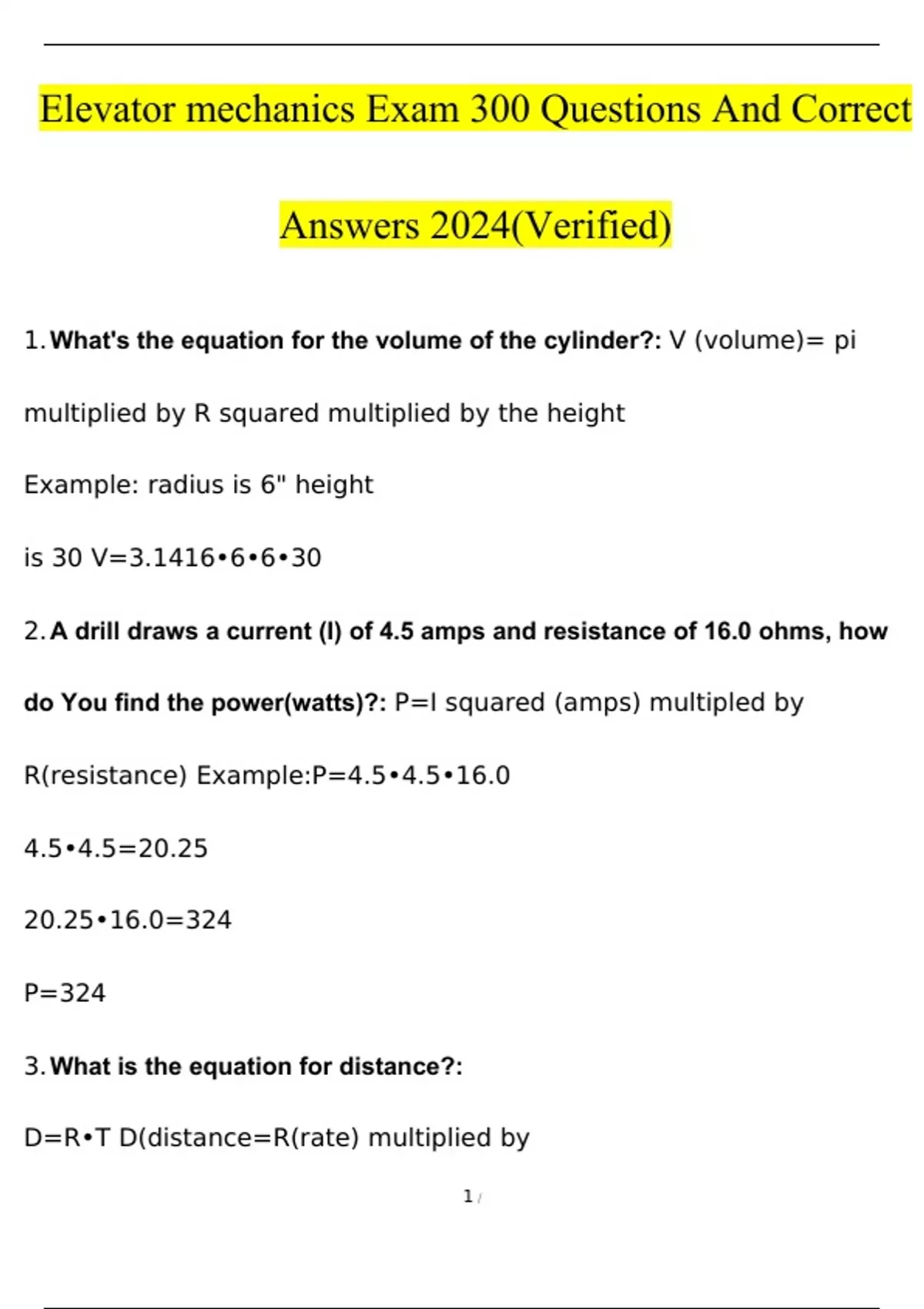 Elevator mechanics section 300 Questions with 100% Correct Answers ...
