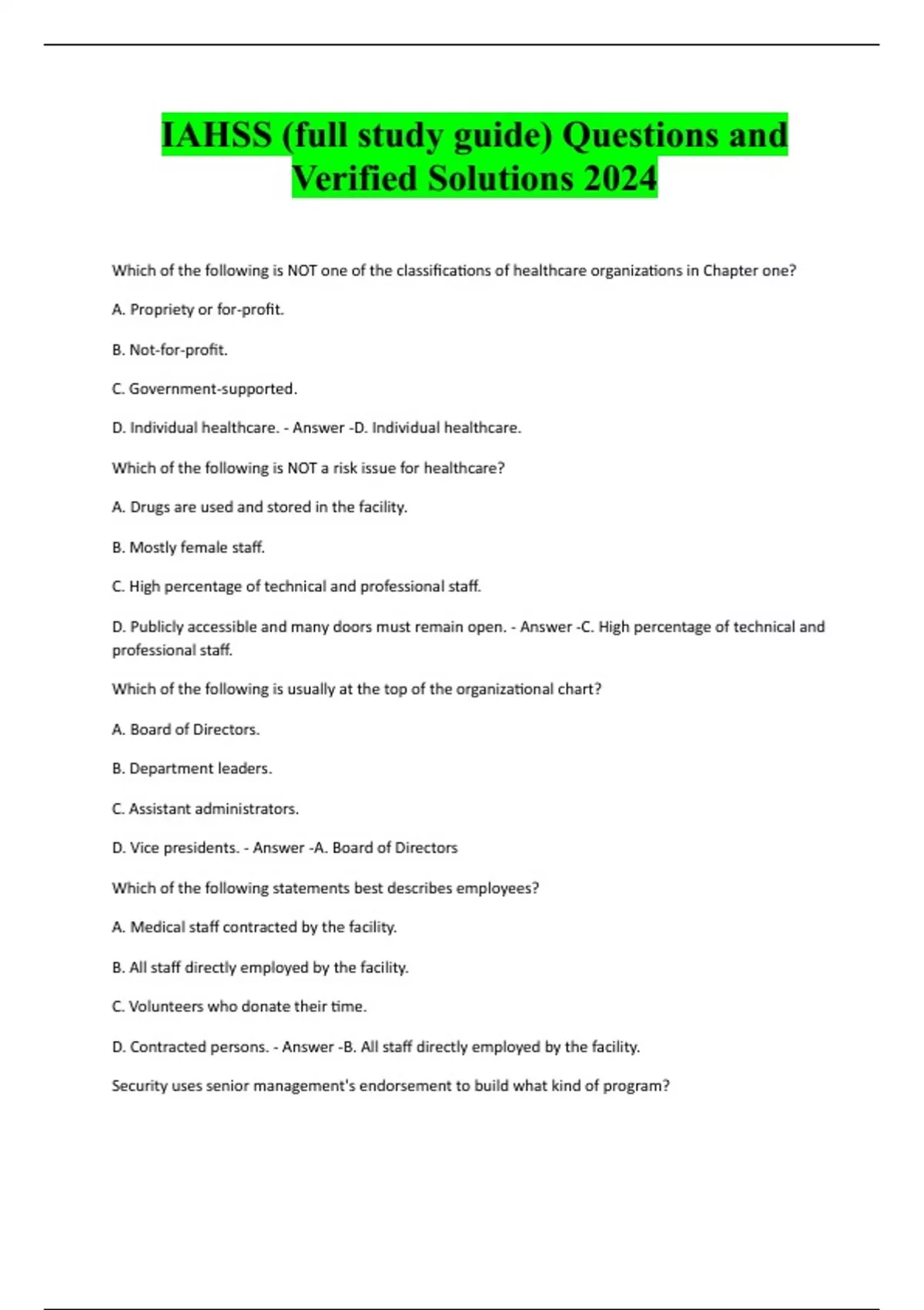 IAHSS (full study guide) Questions and Verified Solutions 2024 - Iahss ...