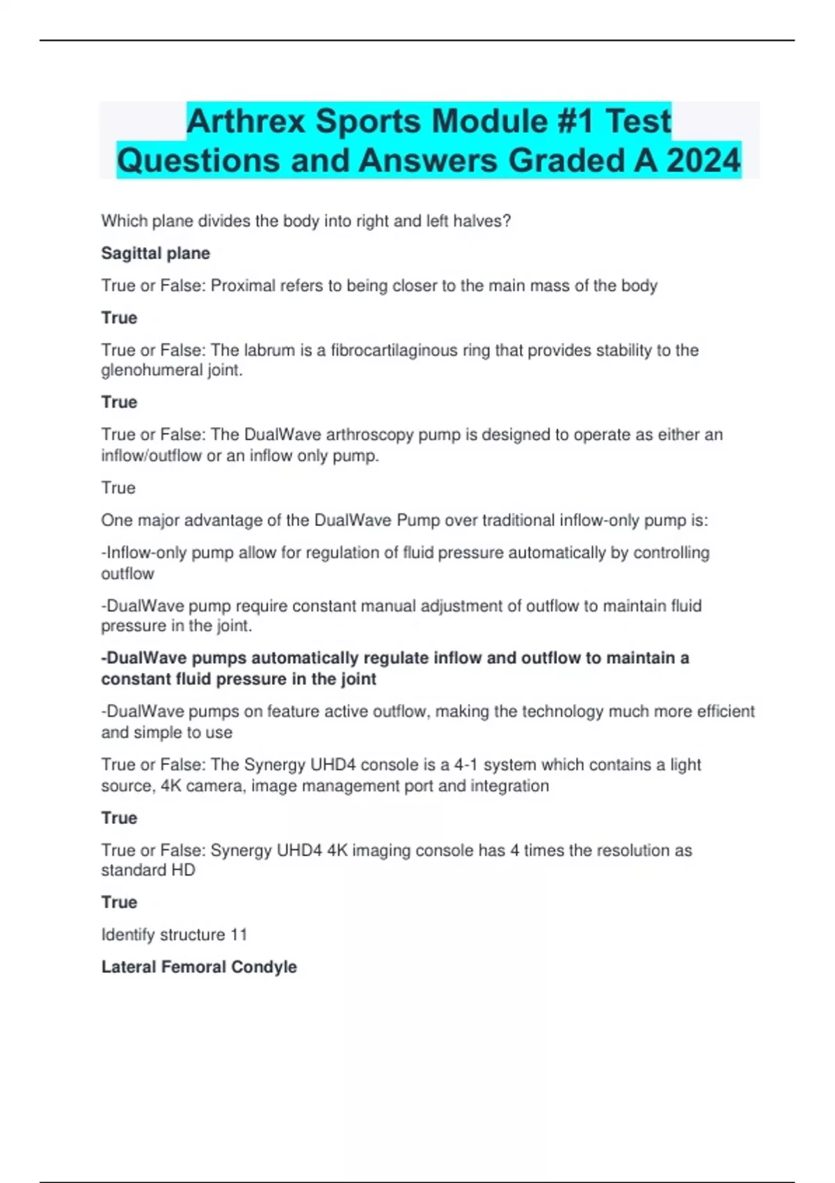 Arthrex Sports Module #1 Test Questions and Answers Graded A 2024 ...