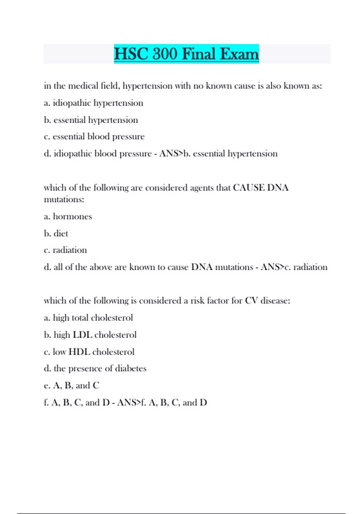 HSC 300 Final Exam Real exam question and answers latest update - HSC ...