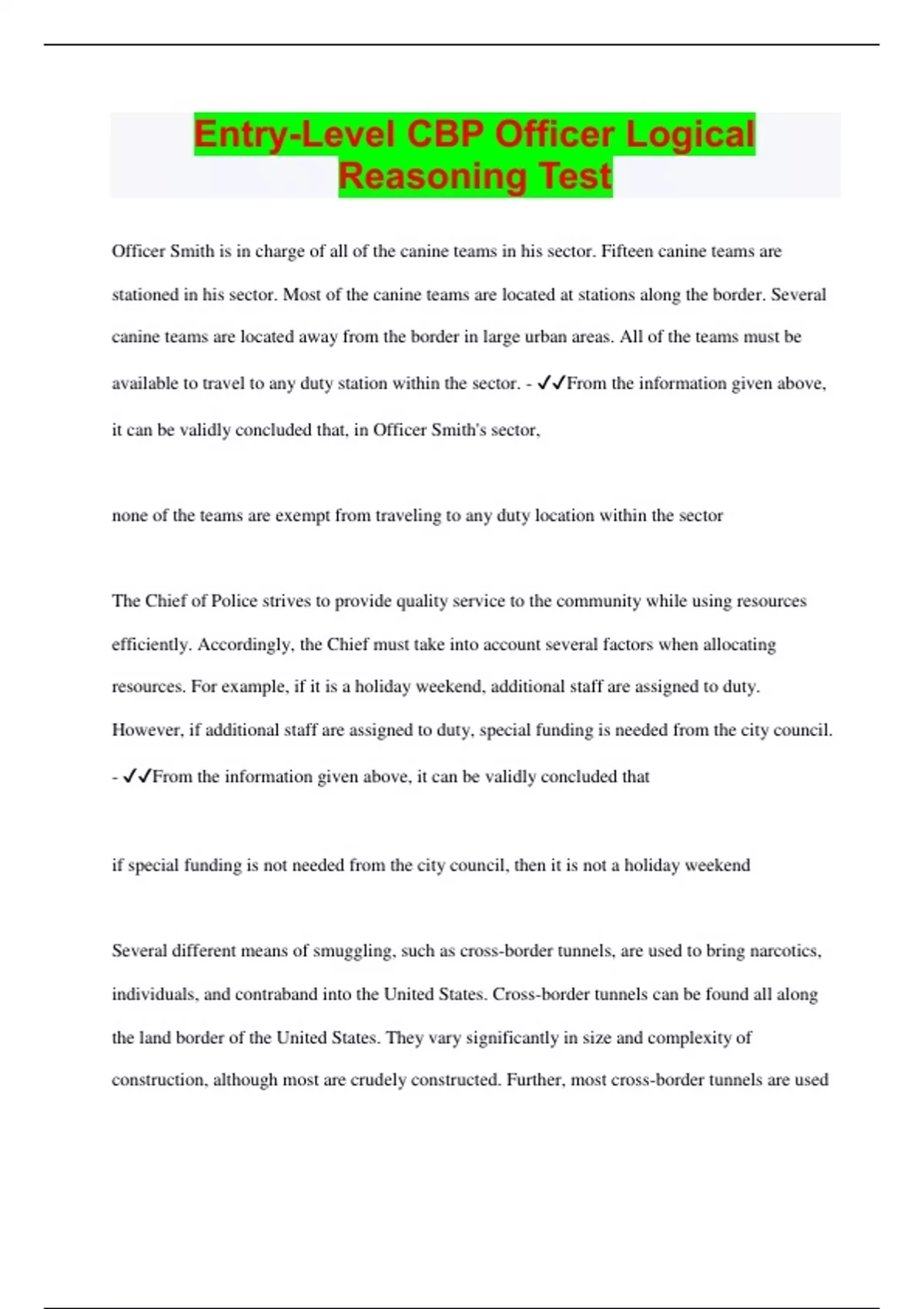 Entry-Level CBP Officer Logical Reasoning Test - Entry-Level CBP ...