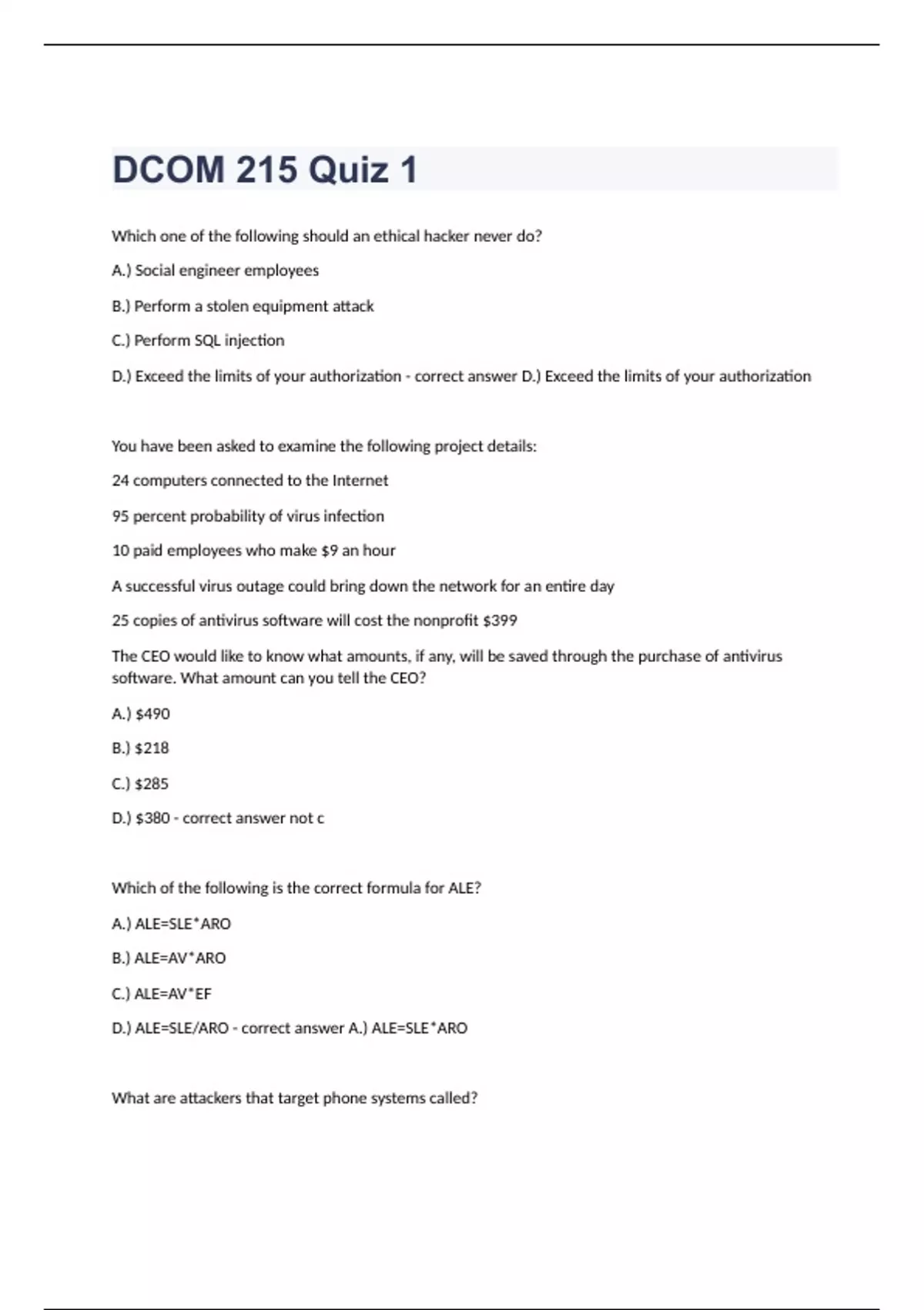 DCOM 215 Quiz questions with completed solutions 2024 - DCOM - Stuvia US