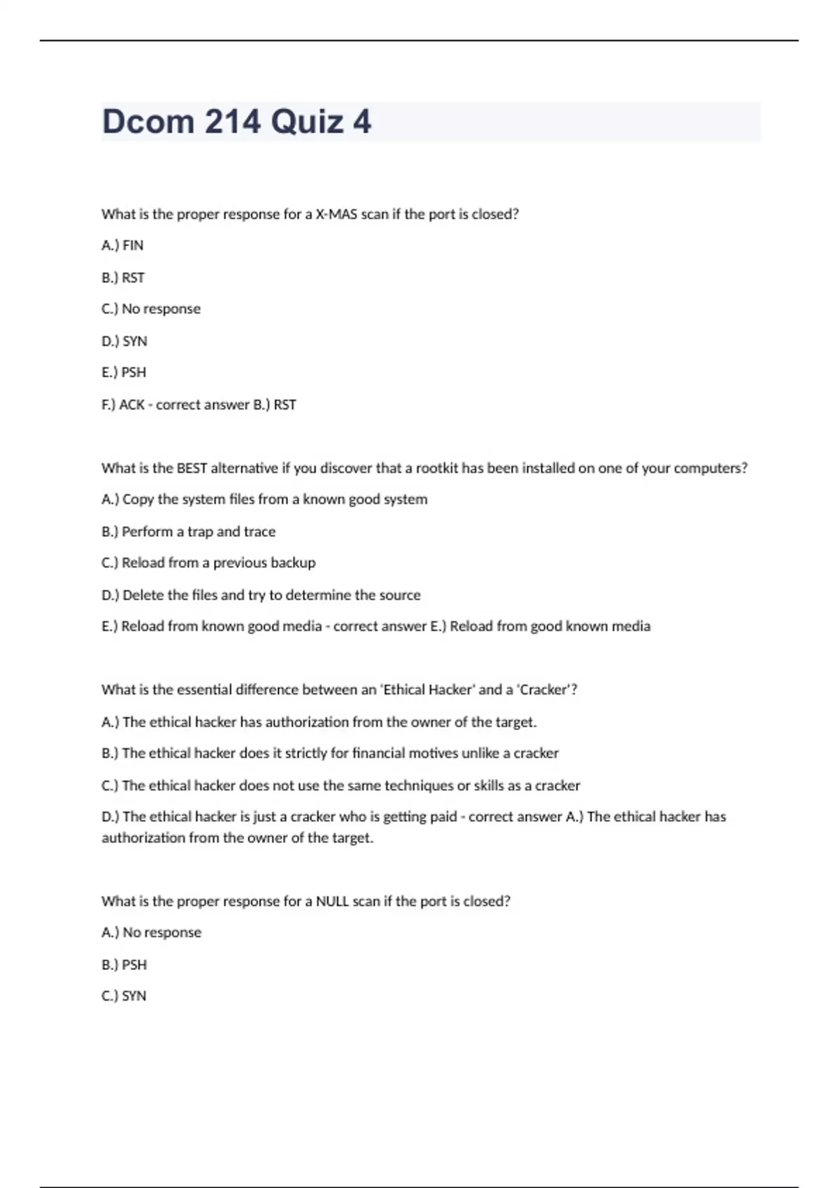 Dcom 214 Quiz 4 questions and answers verified 2024 - DCOM - Stuvia US