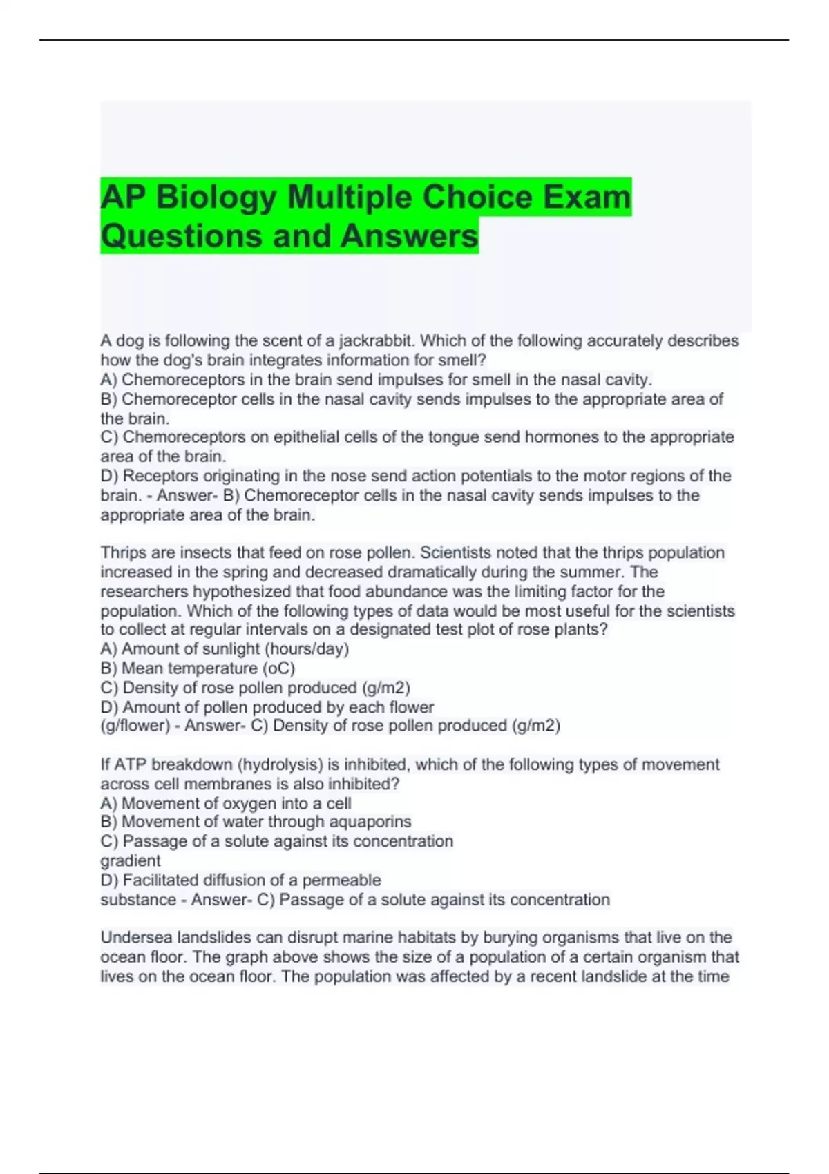 AP Biology Multiple Choice Exam Questions and Answers 2024 - Graded A ...