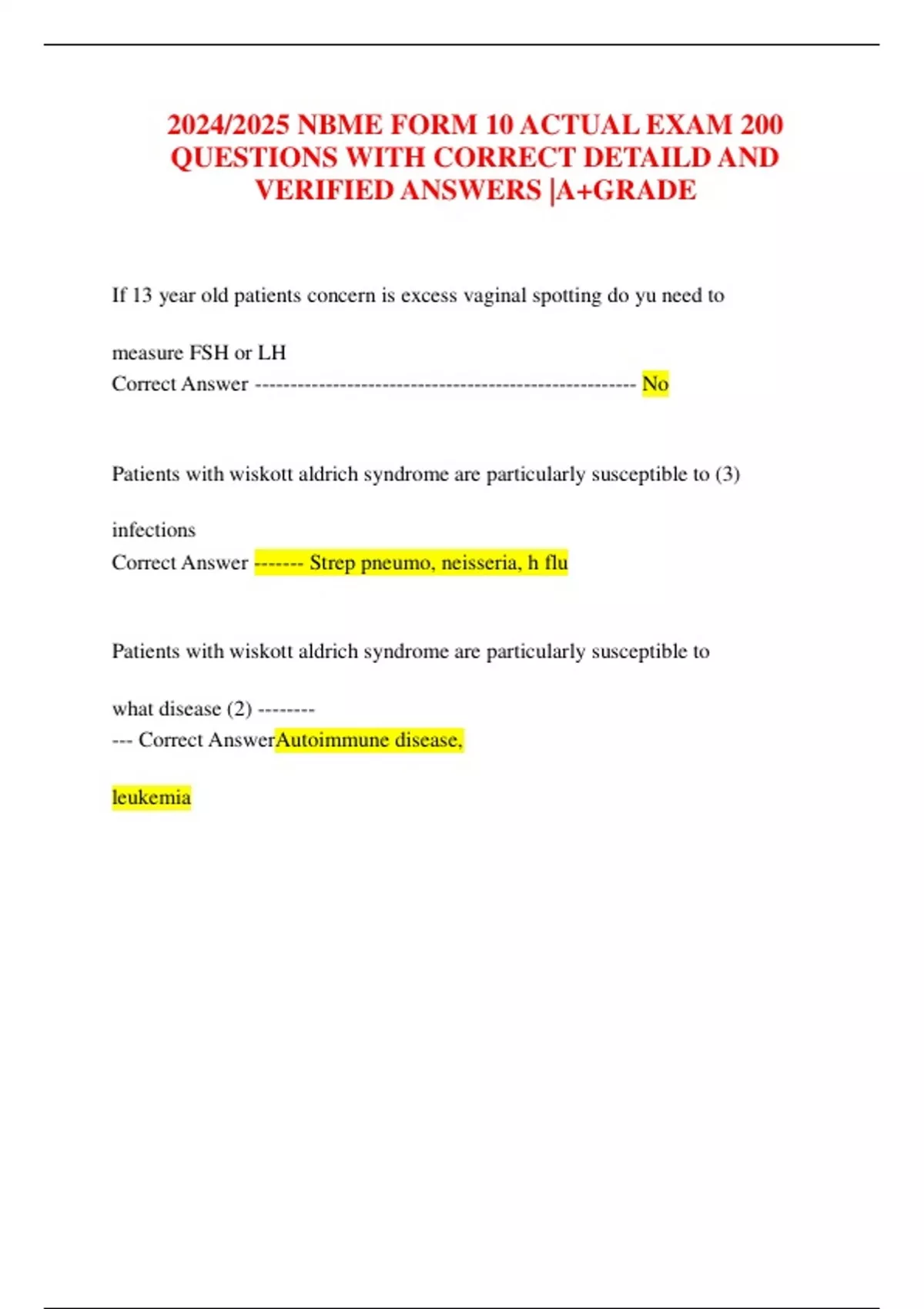 2024/2025 NBME FORM 10 ACTUAL EXAM 200 QUESTIONS WITH CORRECT DETAILD ...