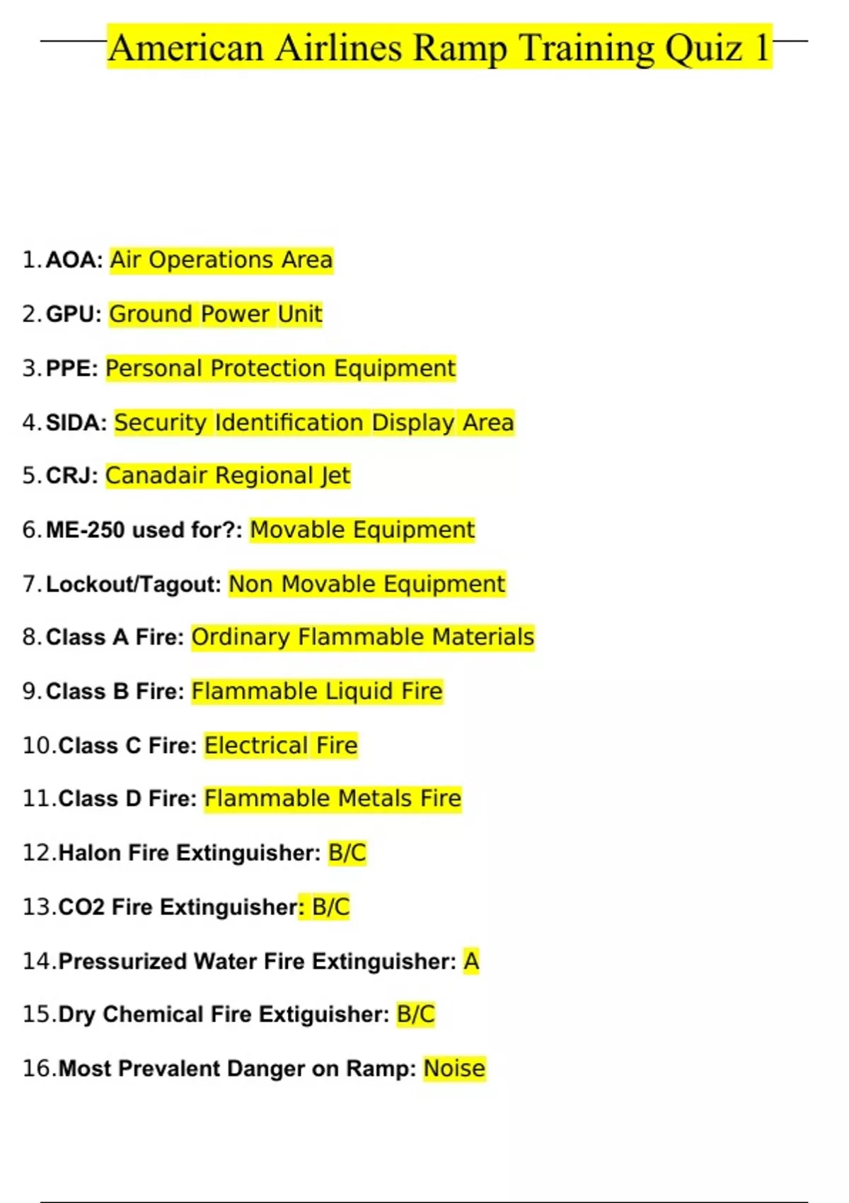 American Airlines Ramp Training Quiz 1 Questions and Answers (2024 / ...
