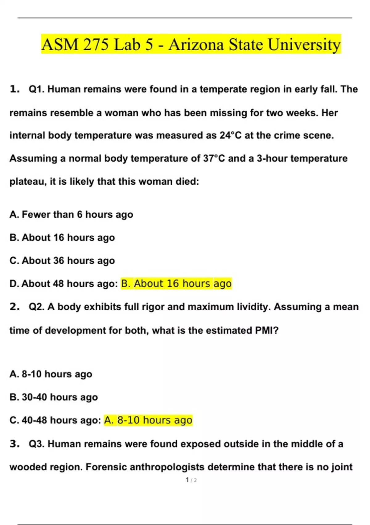ASM 275 Lab 5 - Arizona State University Questions and Answers (2024 / 2025) (Verified Answers ...