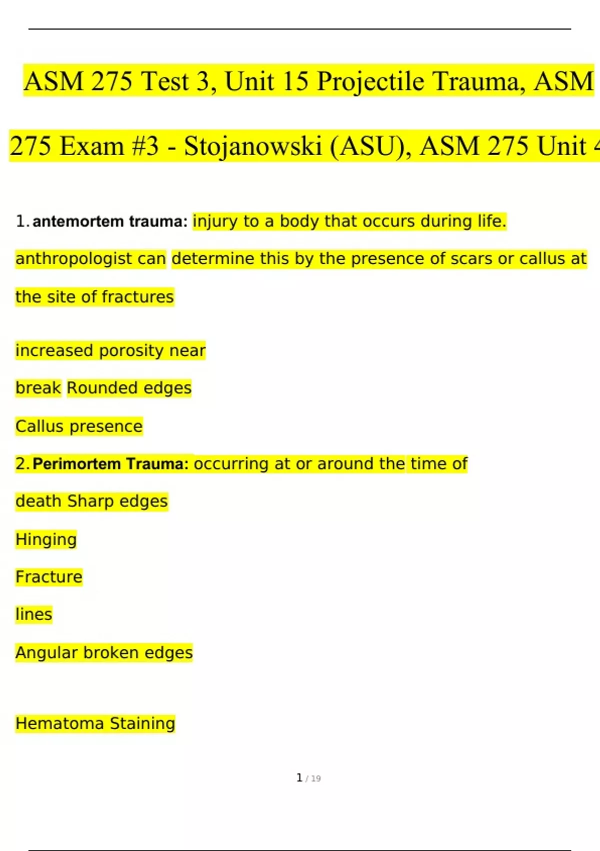 ASM 275 Test 3, Unit 15 Projectile Trauma, ASM 275 Exam #3 ...