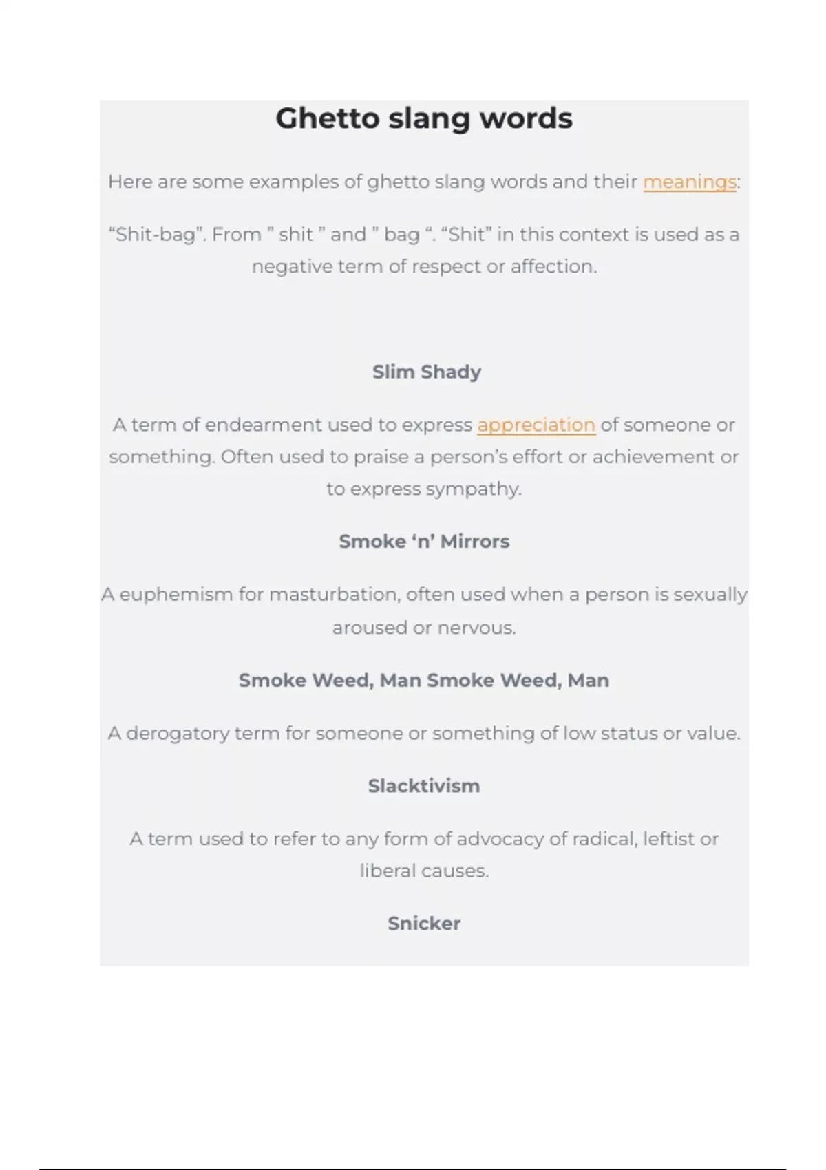 Ghetto slang words with complete solution - Studies - Stuvia US