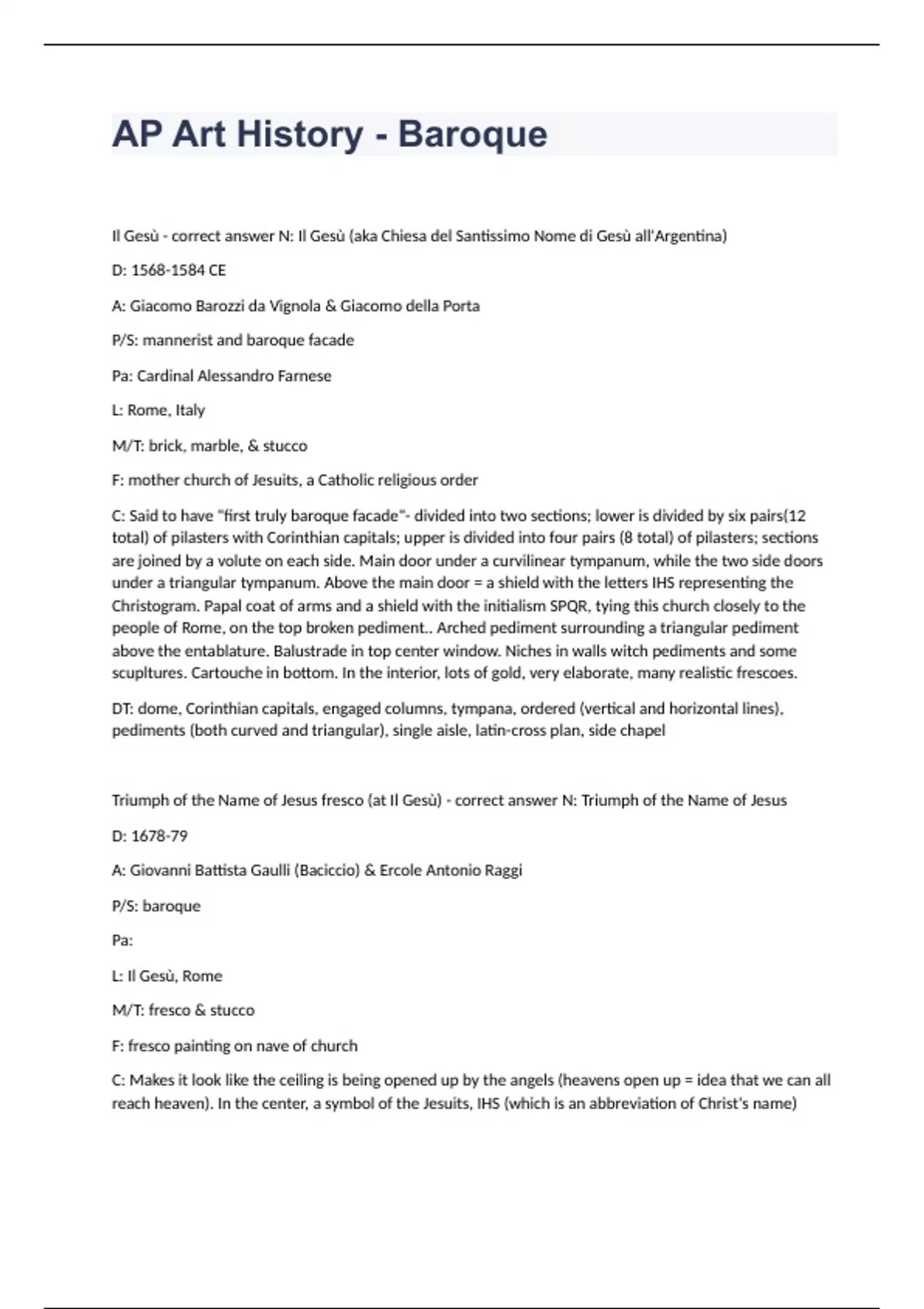 AP Art History - Baroque Questions And Answers Rated A+ 2024. - Baroque ...