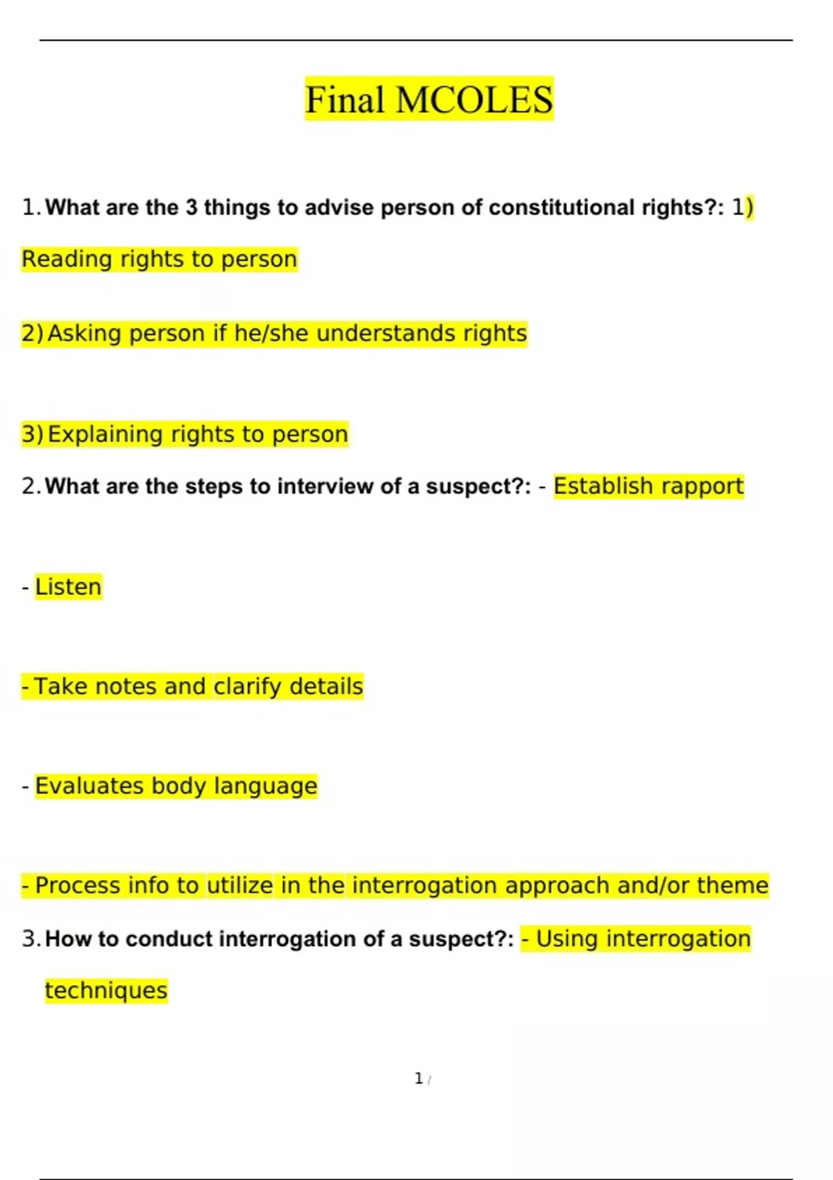 MCOLES Final Actual Exam 2024 Questions and Answers (2024 / 2025 ...