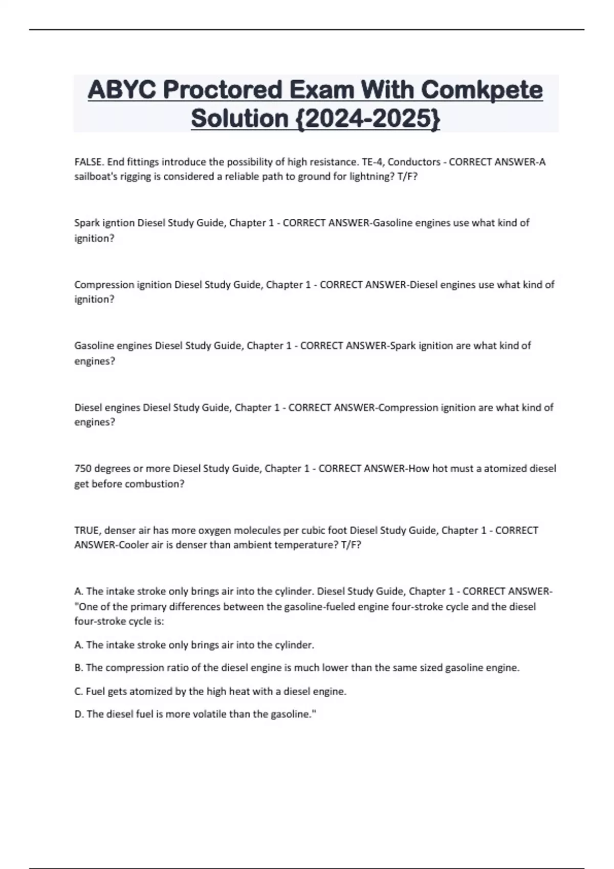 ABYC Proctored Exam With Comkpete Solution {} - ABYC - Stuvia US