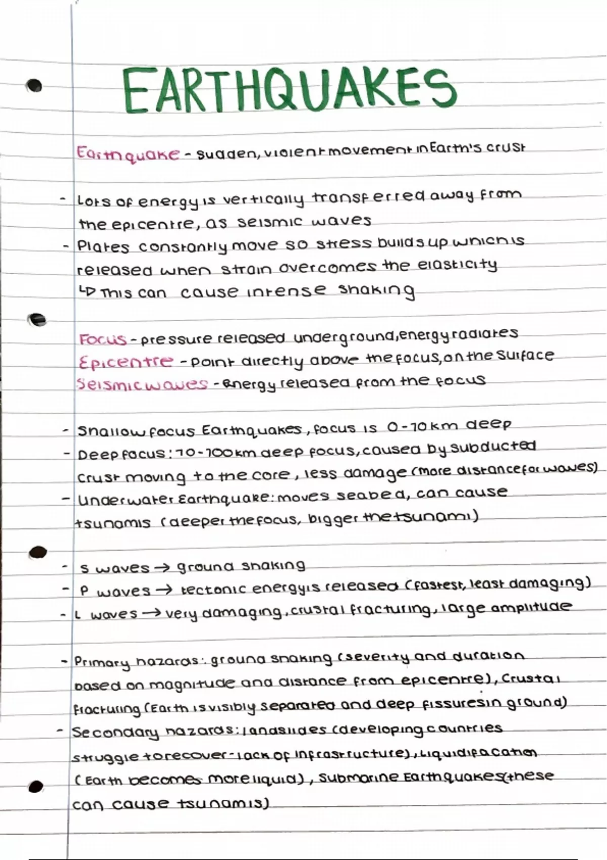 Summary A Level Geography Edexcel - Tectonic Processes and Hazards ...