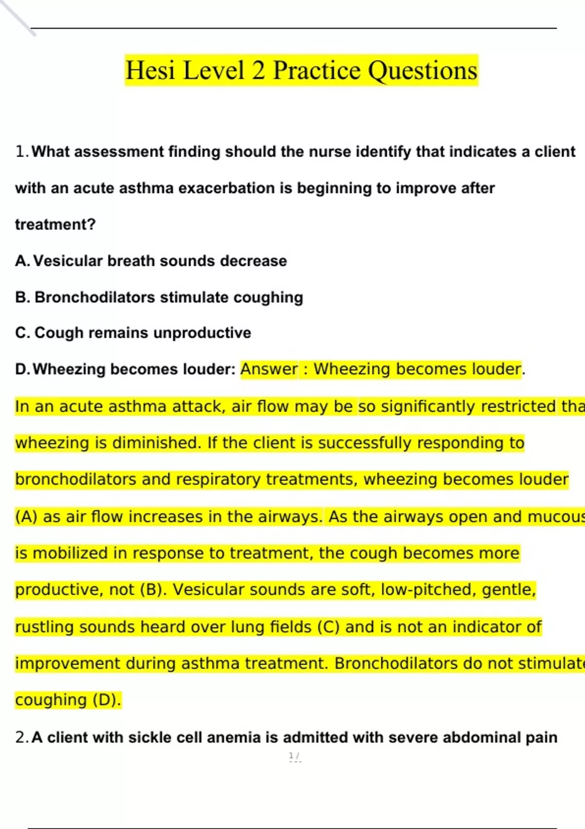 Hesi Level 2 Practice Exam Questions and Answers (2024 / 2025 ...