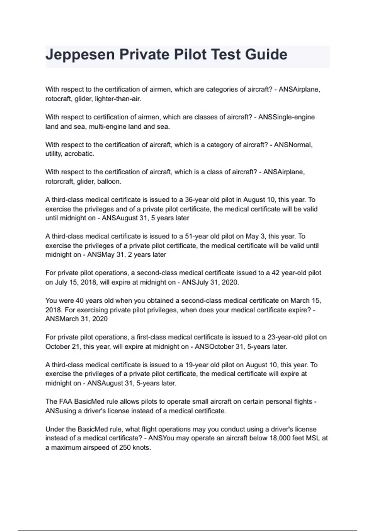 Jeppesen Private Pilot Test Guide questions and answers graded A+ 2024/ ...