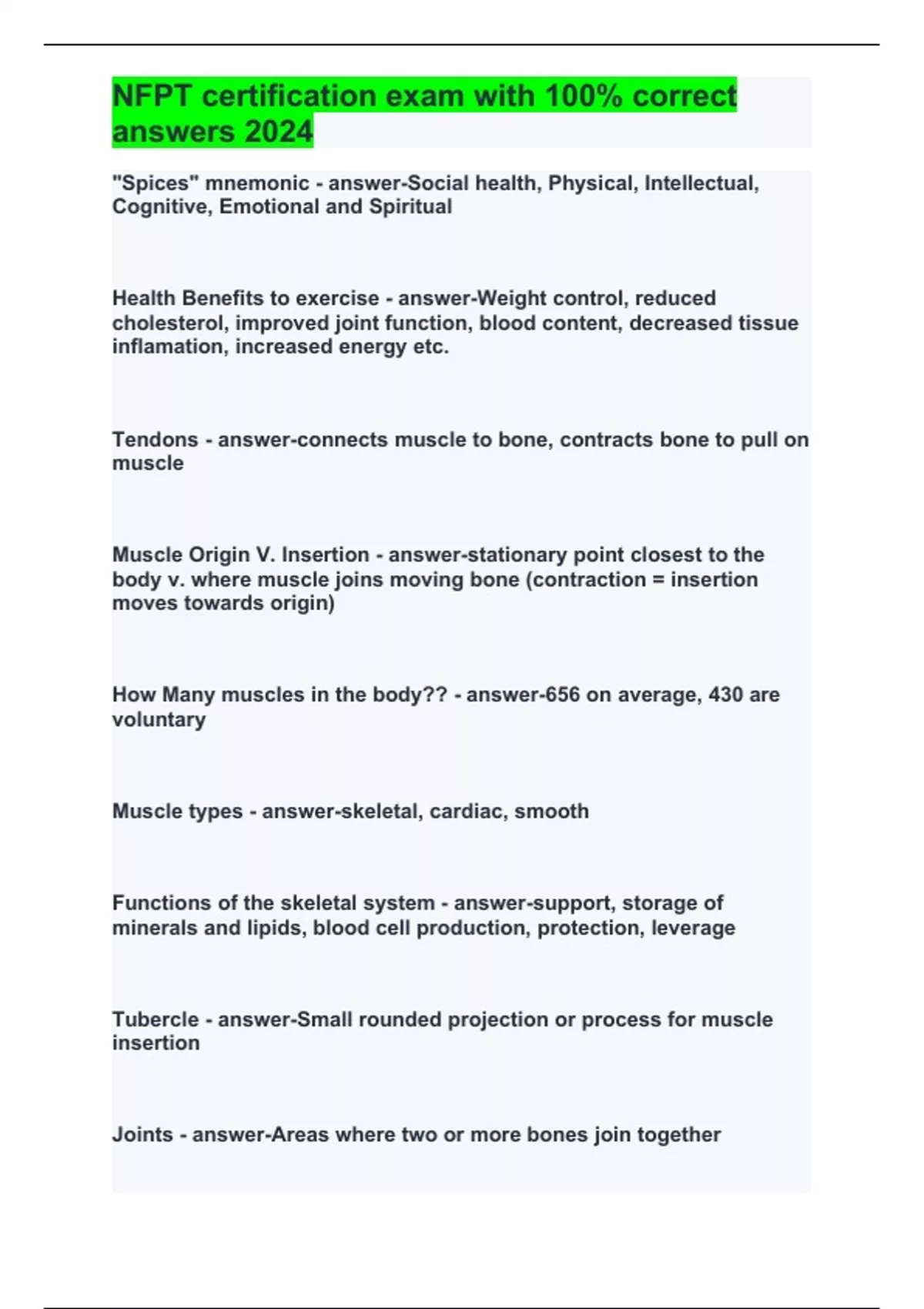 NFPT certification exam with 100% correct answers 2024. - NFPT - Stuvia US