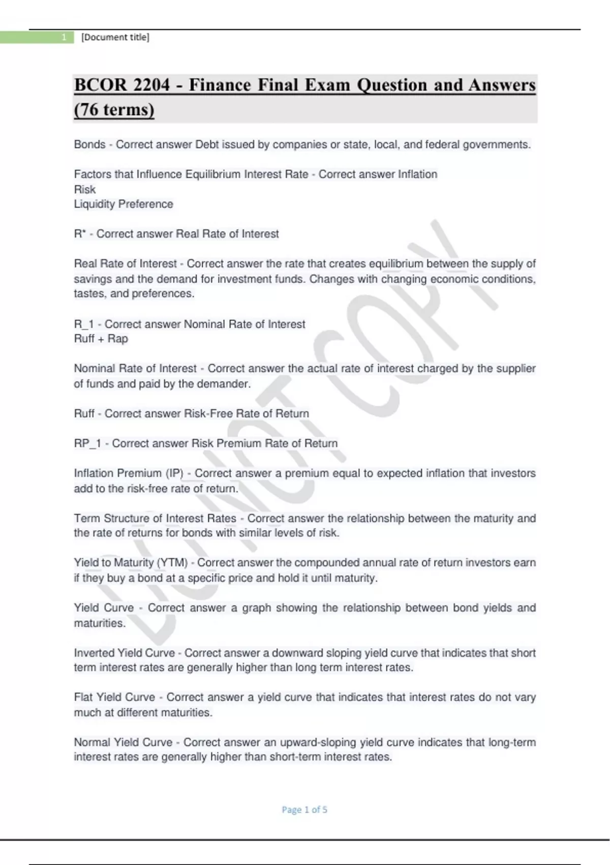 BCOR 2204 - Finance Final Exam Question and Answers (76 terms) - CBV ...