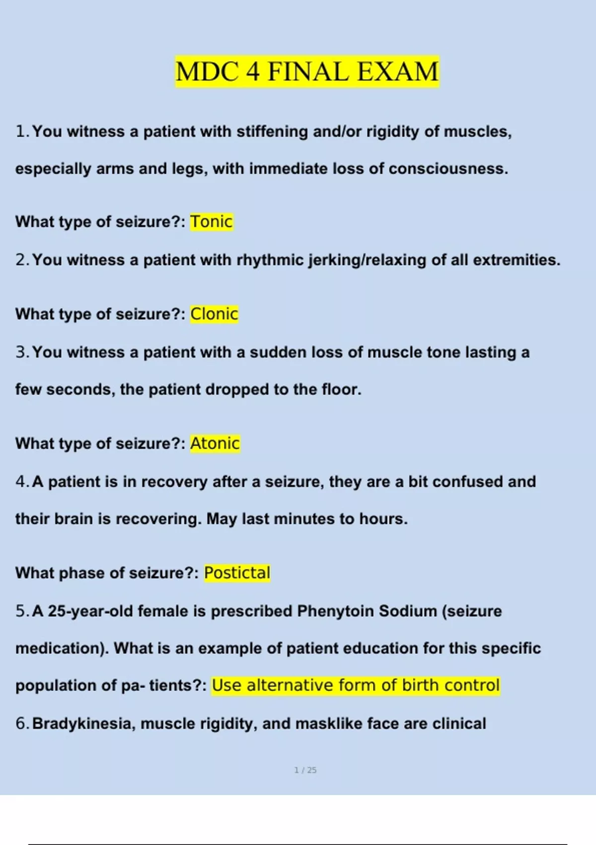 MDC 4 FINAL EXAM 2024/2025 Questions and Answers 100% Pass - MDC 1 ...