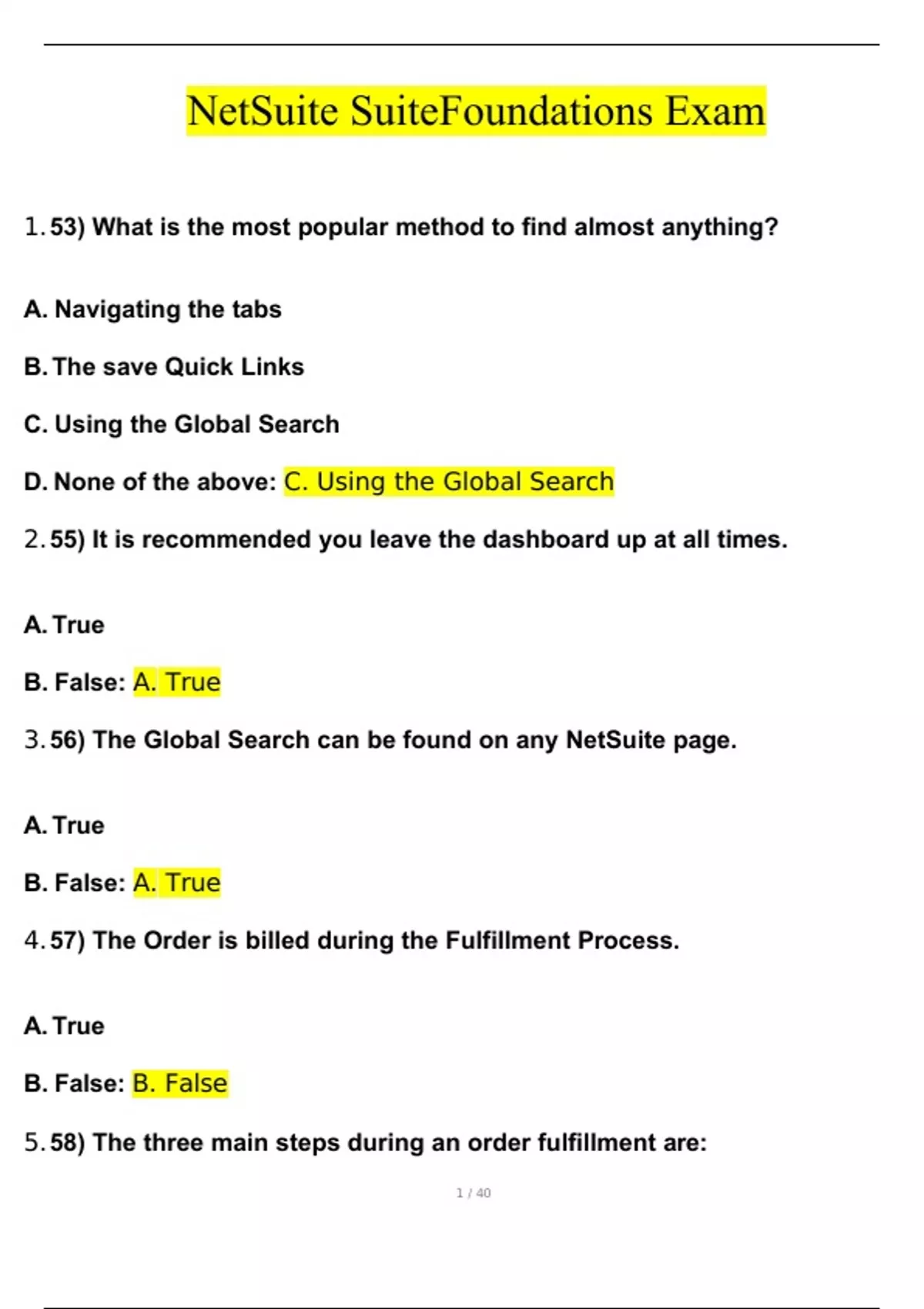 NetSuite SuiteFoundations Exam Questions and Answers (2024 / 2025 ...