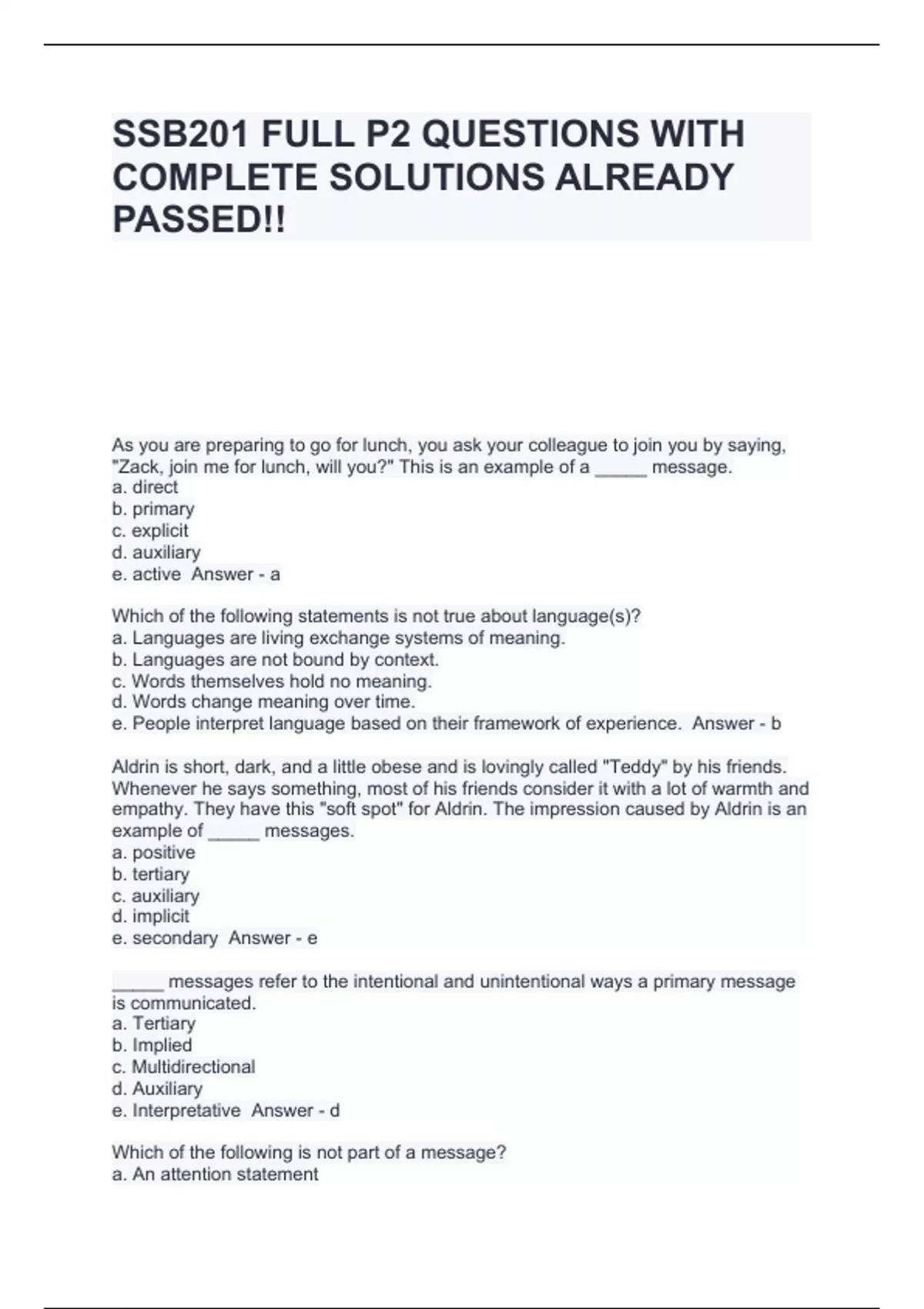 SSB201 FULL P2 QUESTIONS WITH COMPLETE SOLUTIONS ALREADY PASSED!! - SSB ...