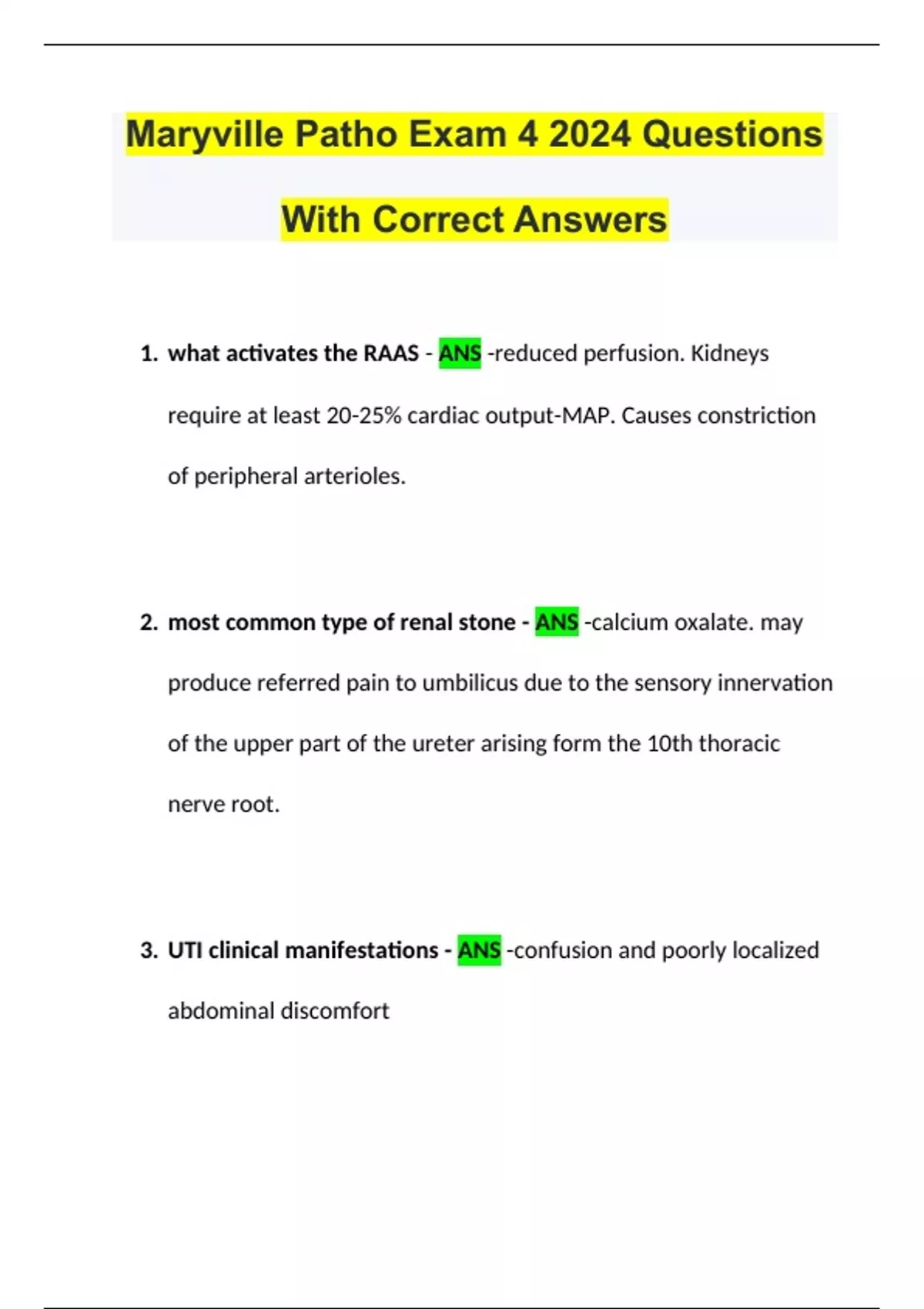 Maryville Patho Exam 4 2024 Questions With Correct Answers - Maryville ...
