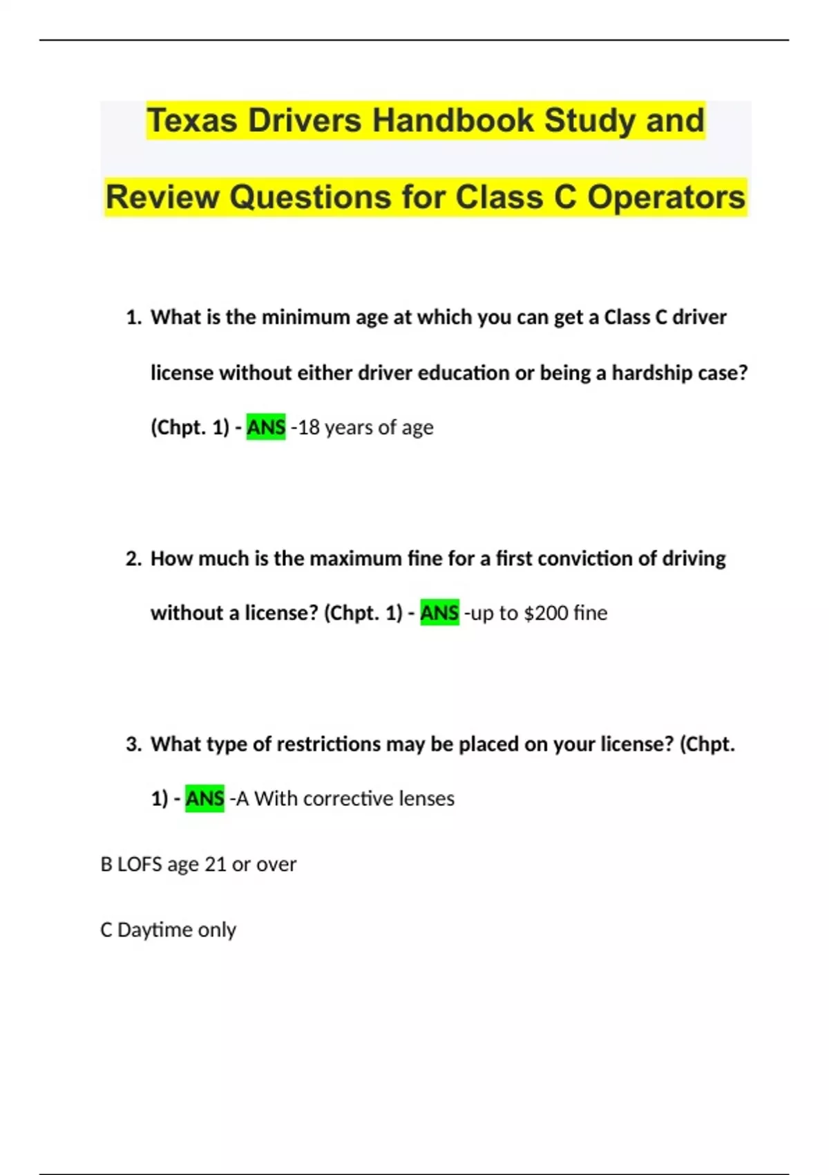 DRIVER`S LICENSE EXAMS COMPILATION PACKAGE DEAL - Stuvia US