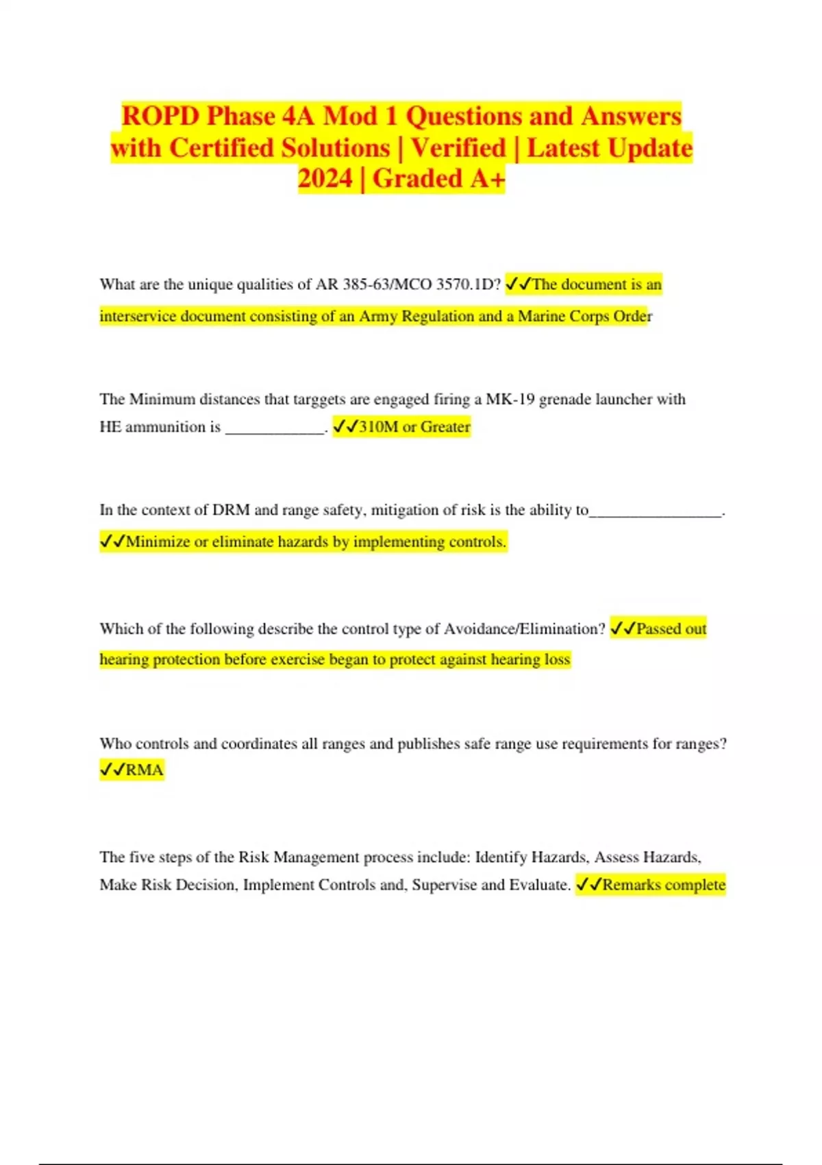 ROPD Phase 4A Mod 1 Questions and Answers with Certified Solutions ...