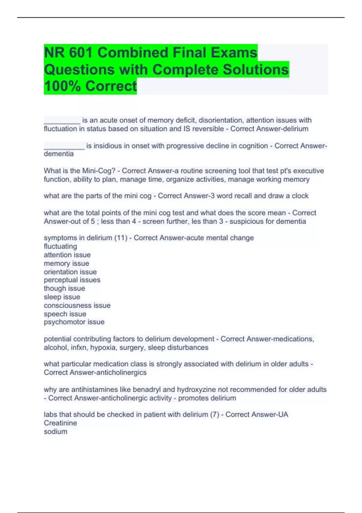 NR 601 Combined Final Exams Questions with Complete Solutions 2024 ...