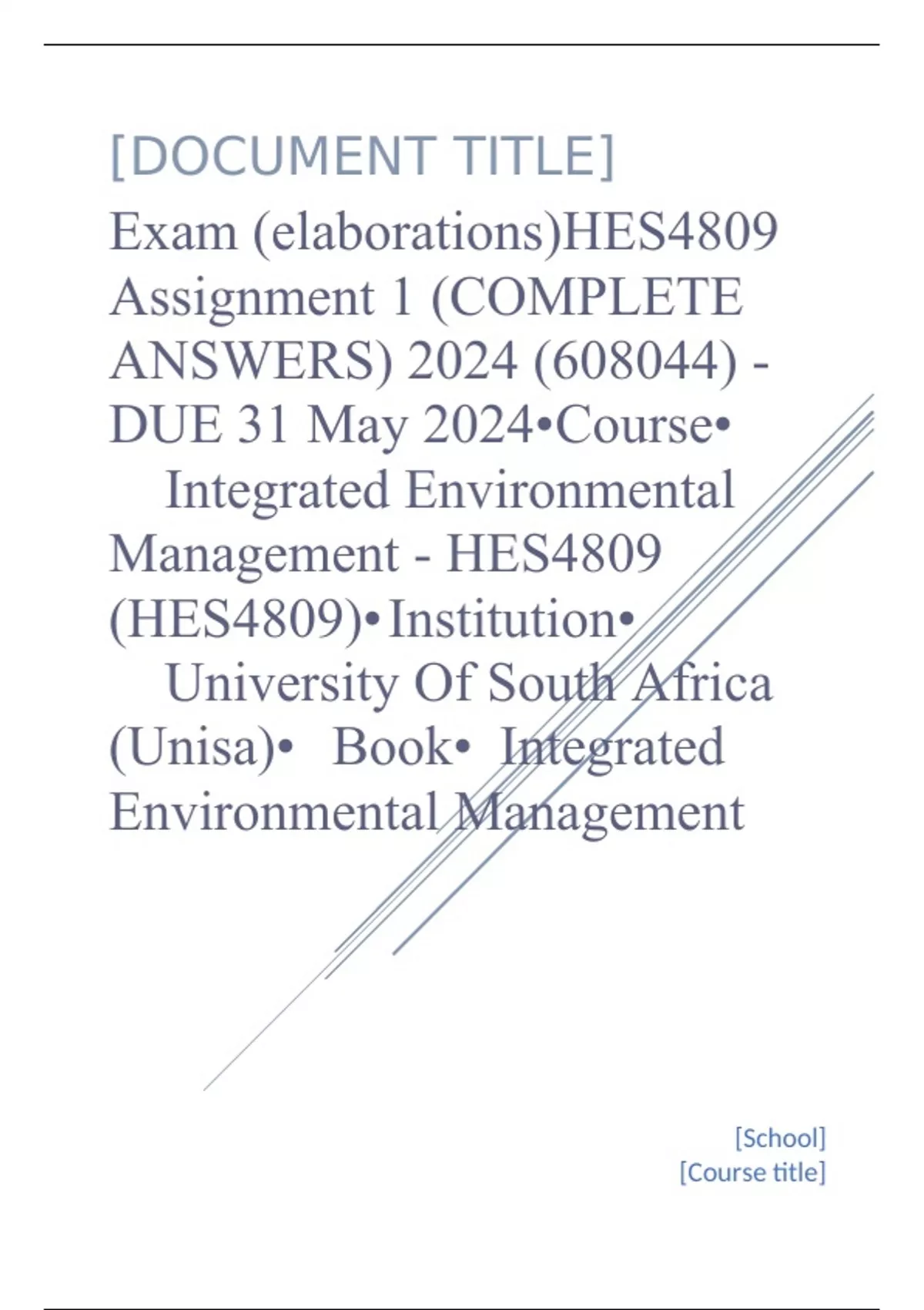 Exam (elaborations) HES4809 Assignment 1 (COMPLETE ANSWERS) 2024 (608044) - DUE 31 May 2024 ...