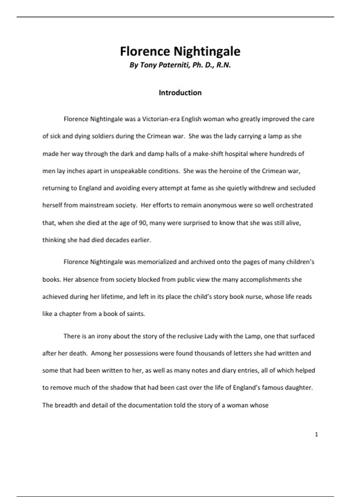 Summary Biography of Florence Nightingale - Nursing - Stuvia US