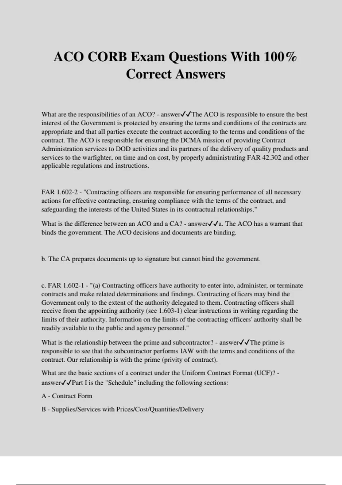 ACO CORB Exam Questions With 100% Correct Answers - ACO CORB - Stuvia US