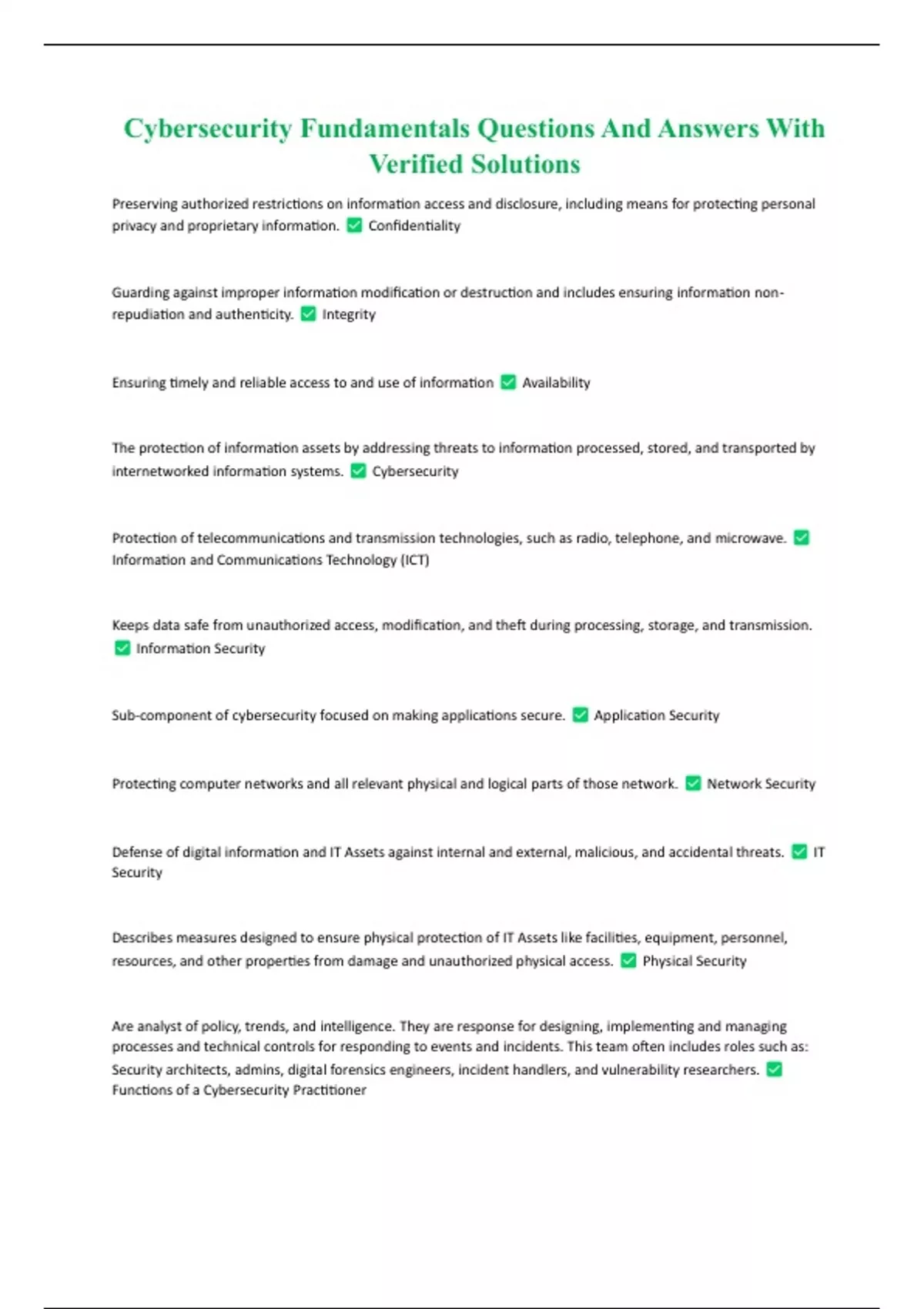 Cybersecurity Fundamentals Questions And Answers With Verified ...