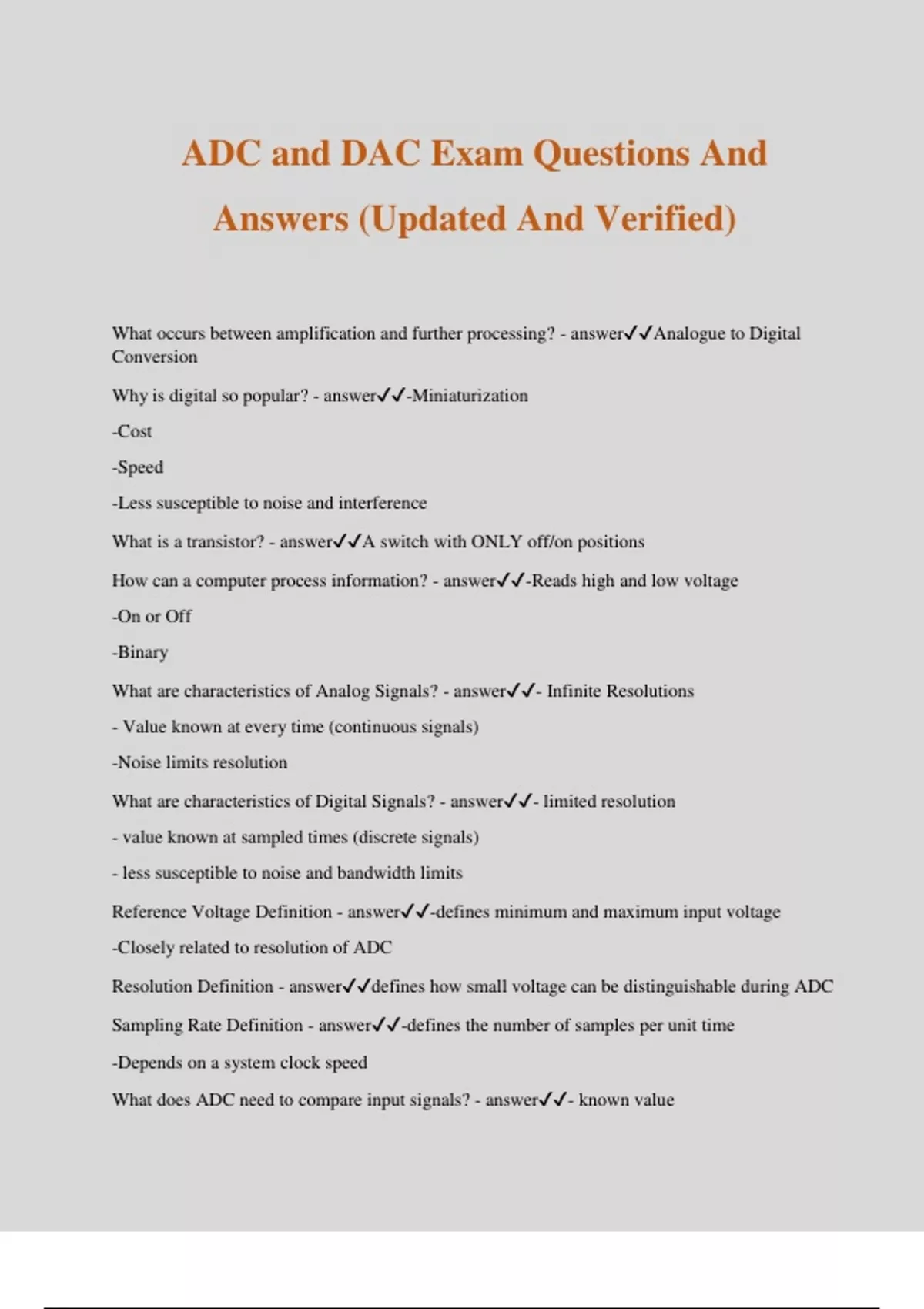 ADC and DAC Exam Questions And Answers (Updated And Verified) - ADC ...