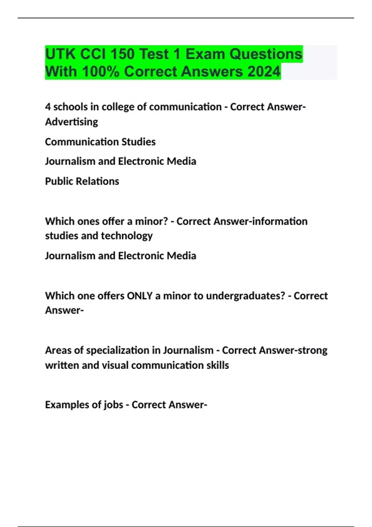 UTK CCI 150 Test 1 Exam Questions With 100% Correct Answers 2024 - UTK ...