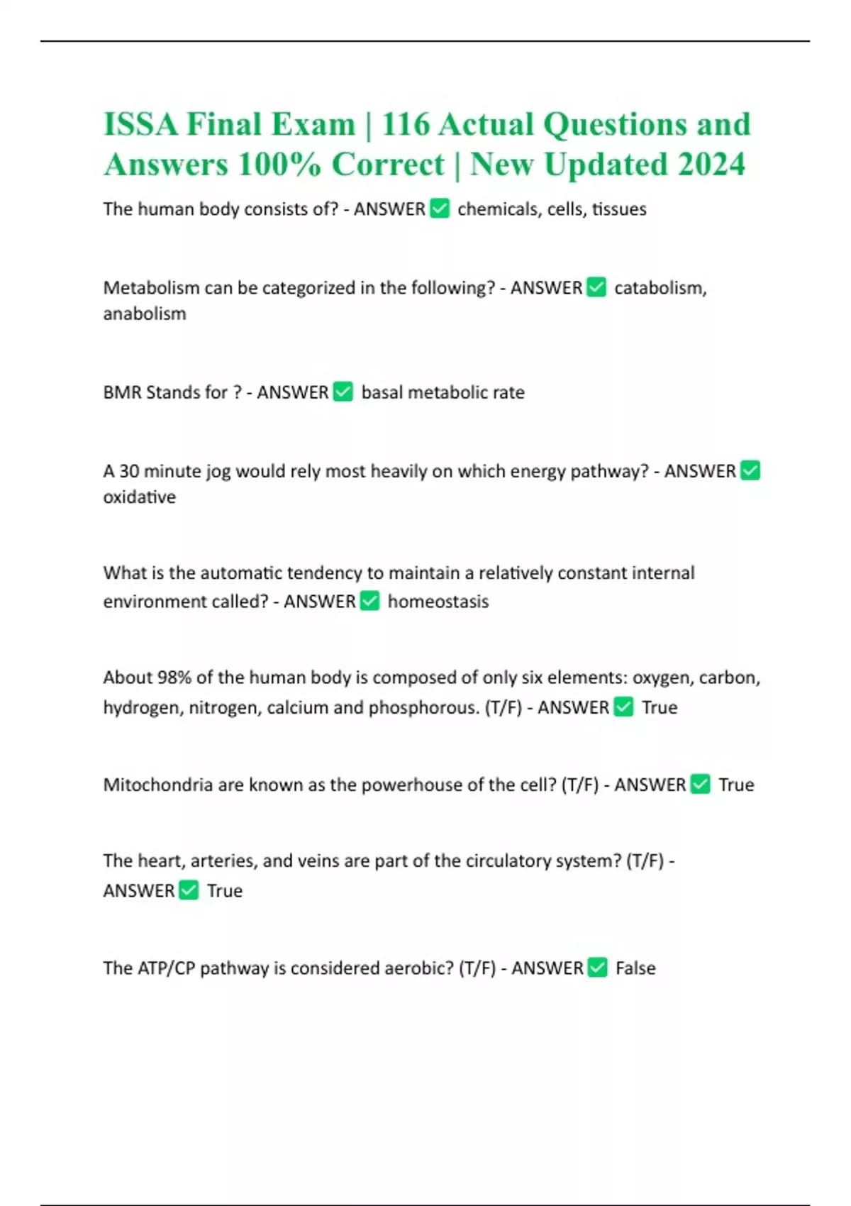 ISSA Final Exam | 116 Actual Questions and Answers 100% Correct | New ...