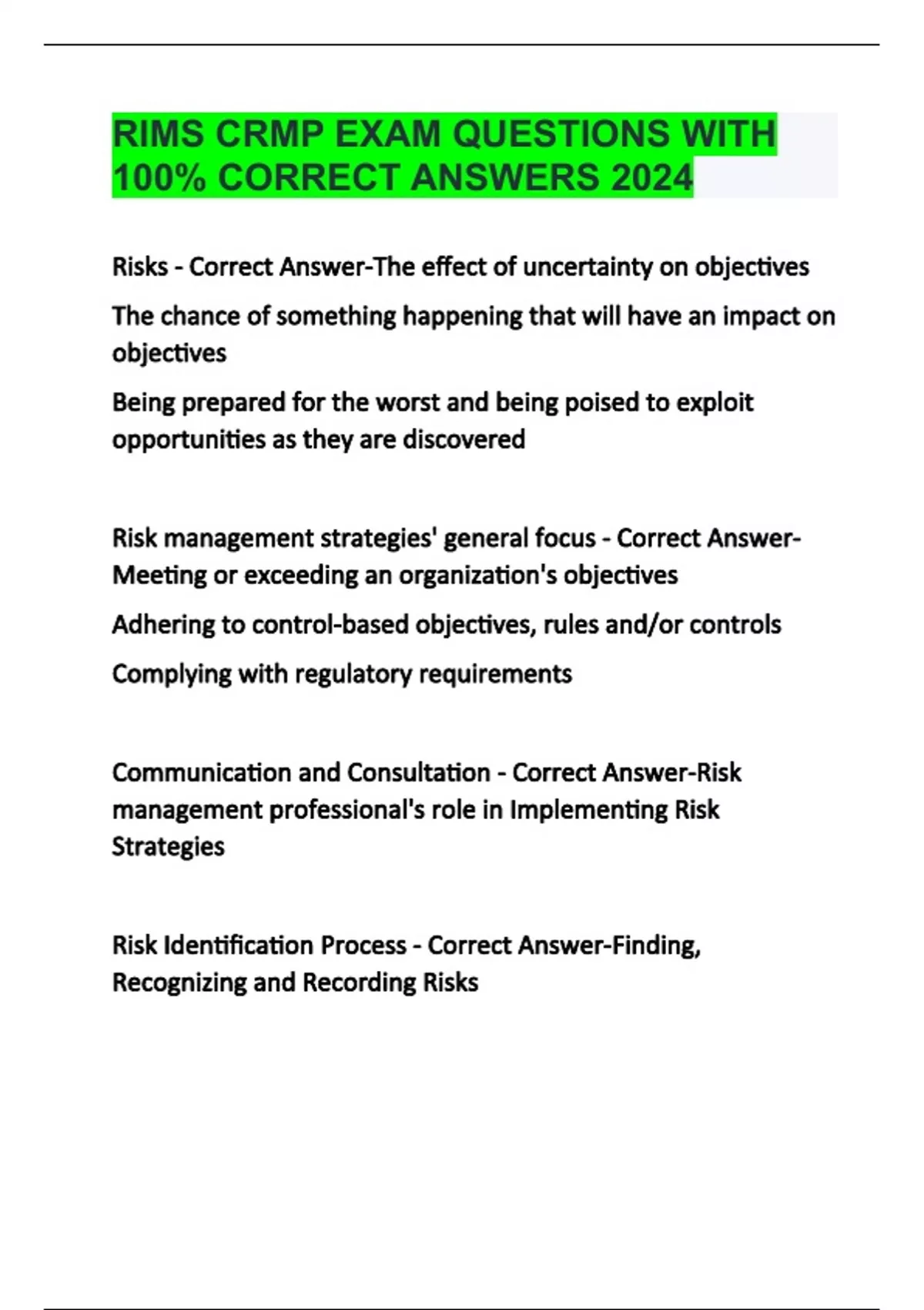 RIMS CRMP EXAM QUESTIONS WITH 100% CORRECT ANSWERS 2024 - RIMS CRMP ...