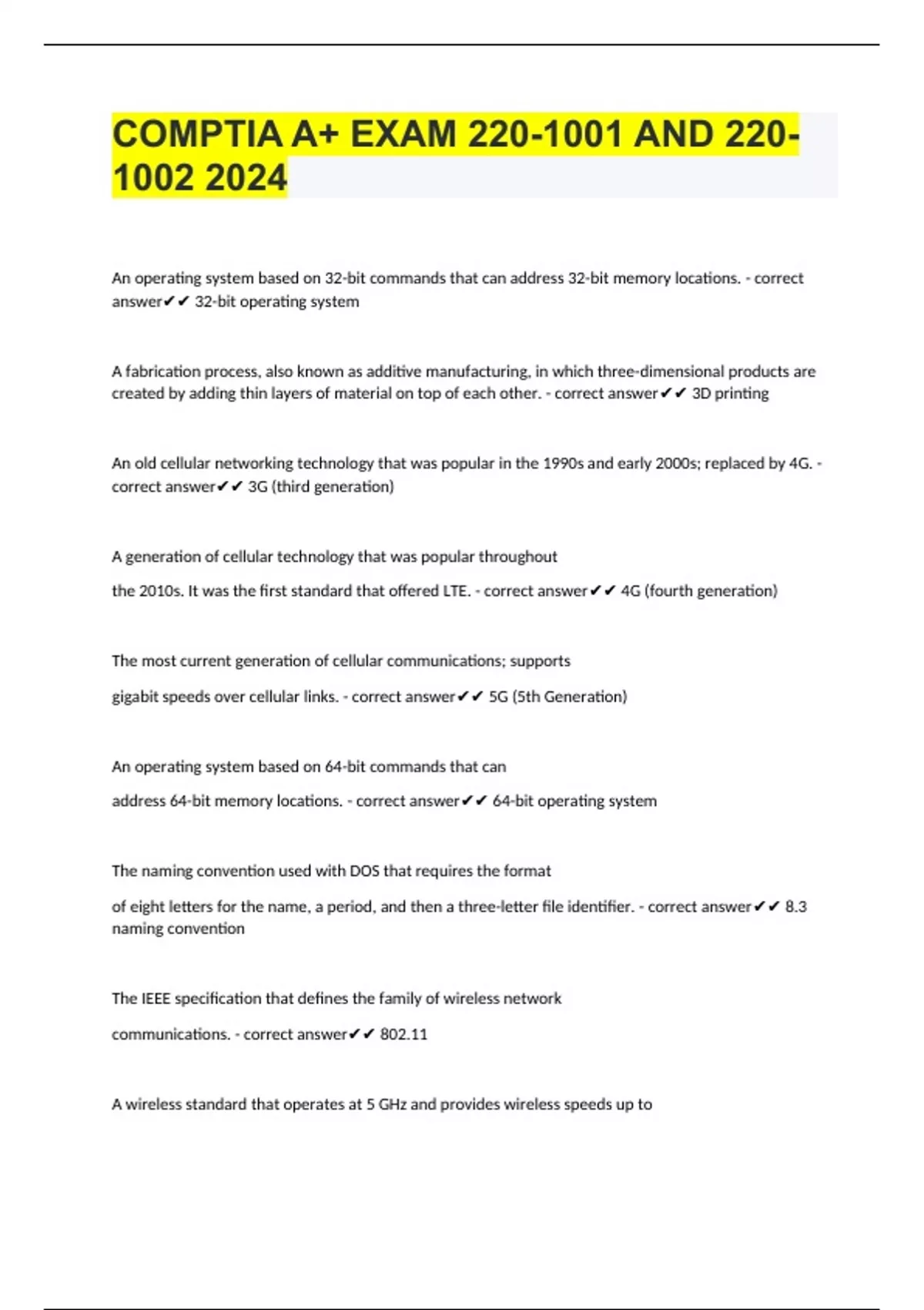 COMPTIA A+ EXAM 220-1001 AND - COMPTIA A+ - Stuvia US