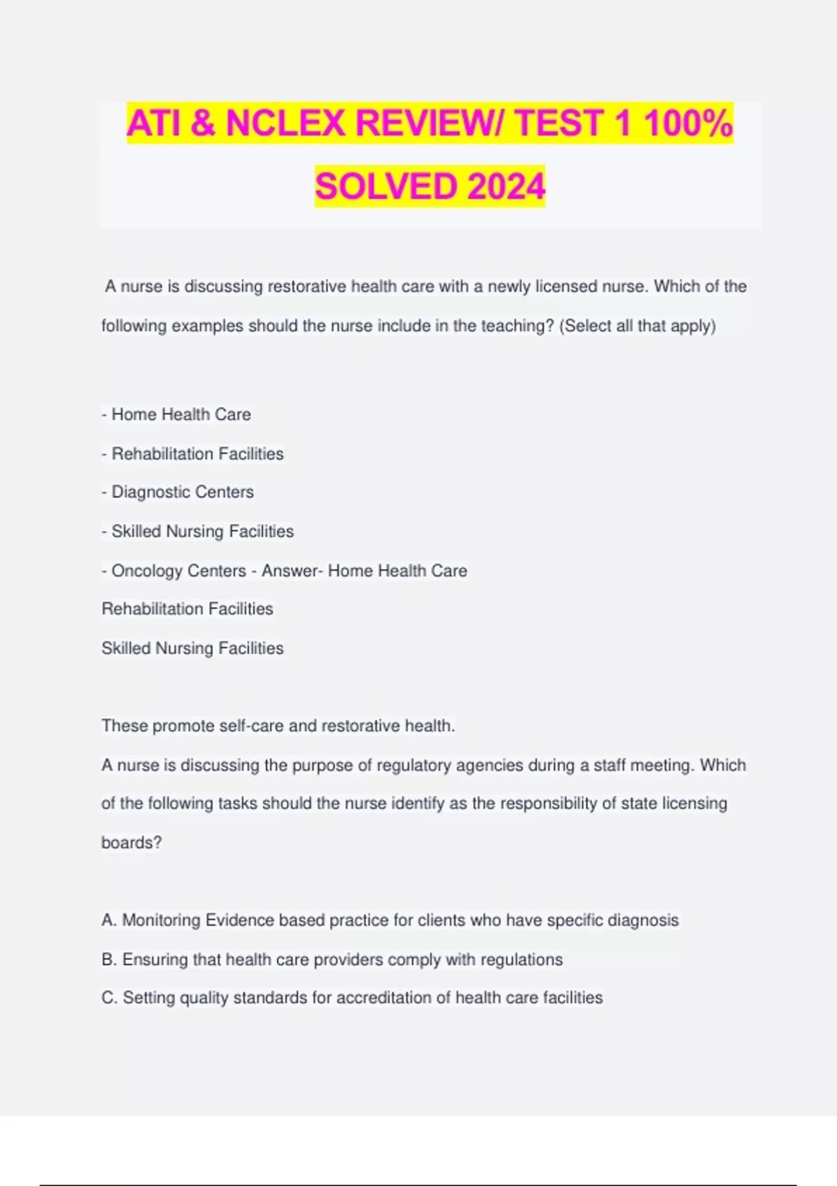 ATI & NCLEX REVIEW/ TEST 1 100% SOLVED 2024 - ATI & NCLEX - Stuvia US
