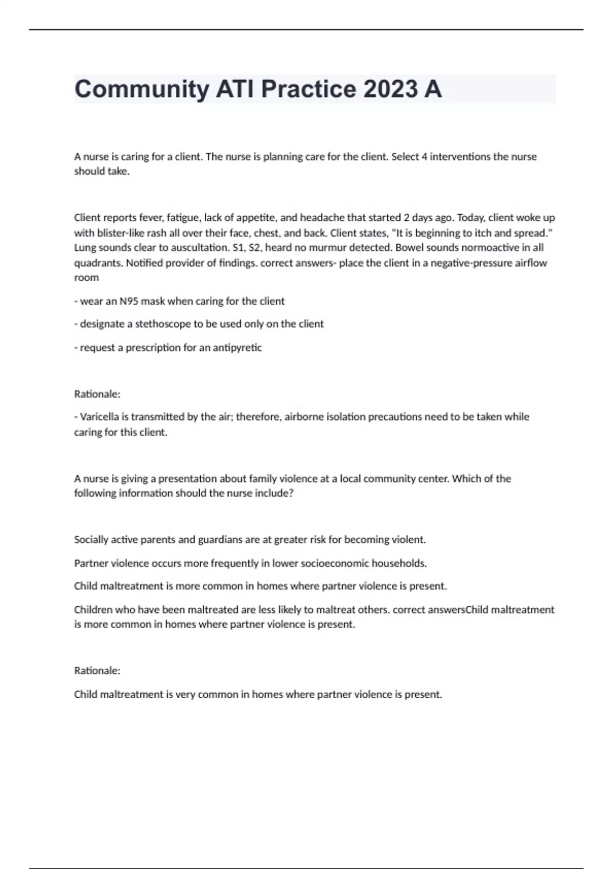 Community ATI Practice 2023 Exam with complete solutions 100% ...