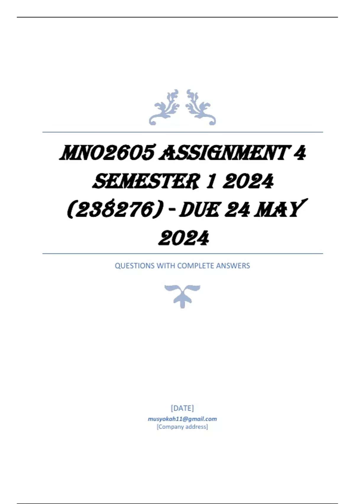 MNO2605 Assignment 4 Semester 1 2024 (238276) - DUE 24 May 2024 ...