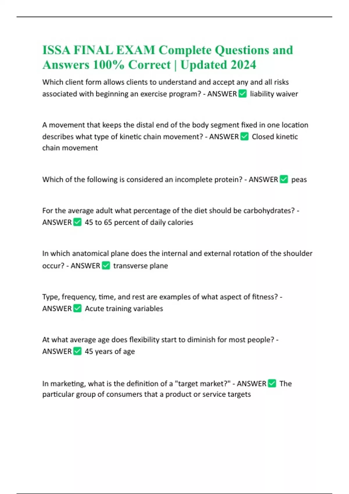 ISSA FINAL EXAM Complete Questions and Answers 100% Correct | Updated ...