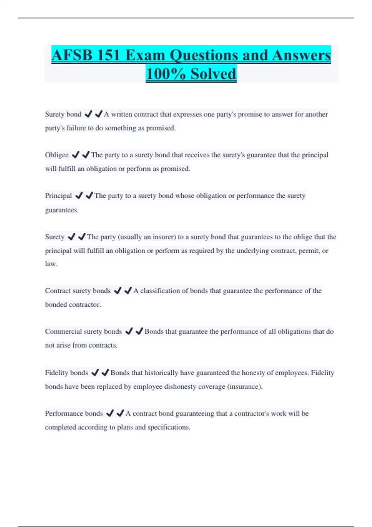 AFSB 151 Bundled Exams with Complete Solutions 100% Verified - Stuvia US