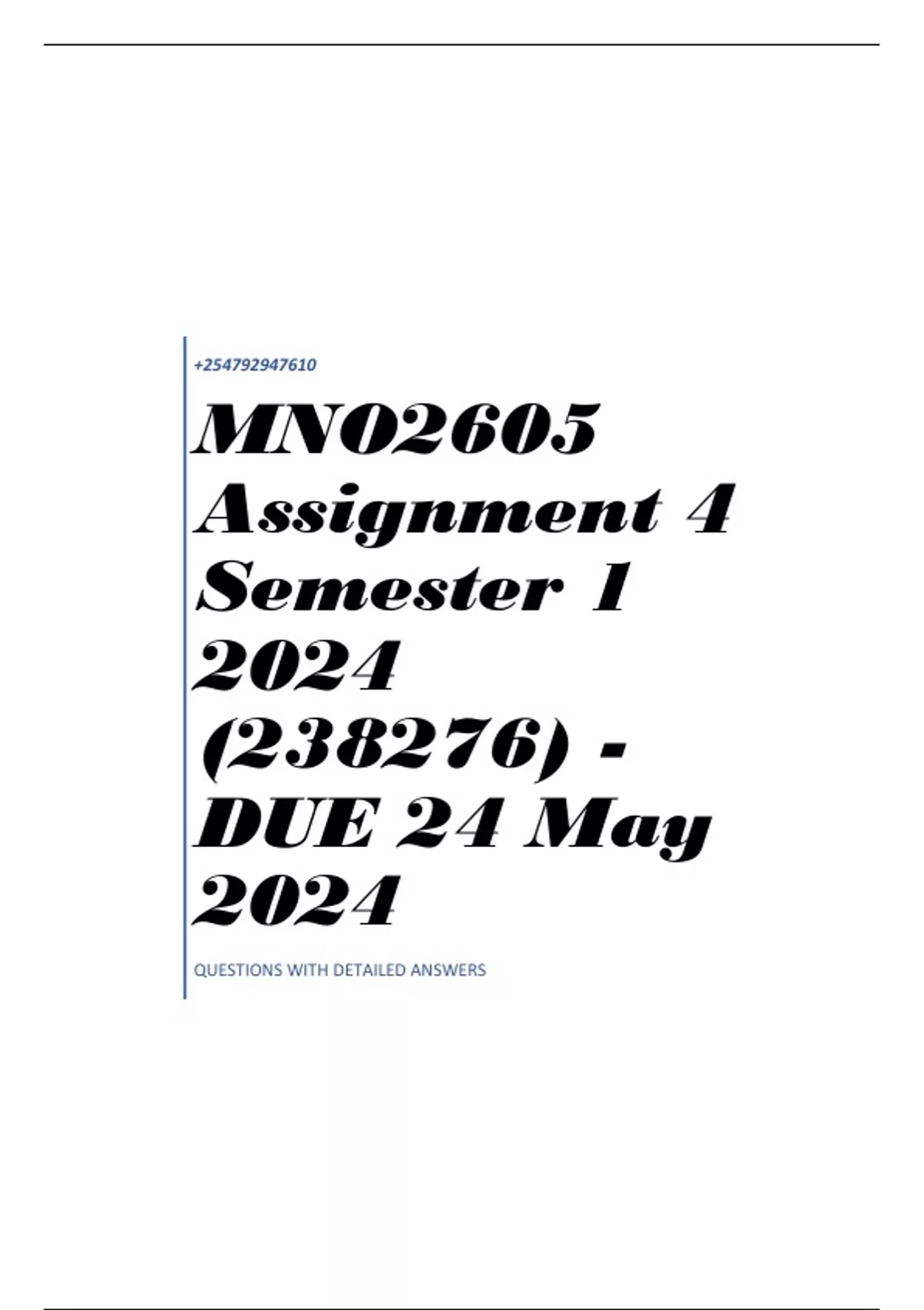 MNO2605 Assignment 4 Semester 1 2024 (238276) - DUE 24 May 2024 ...