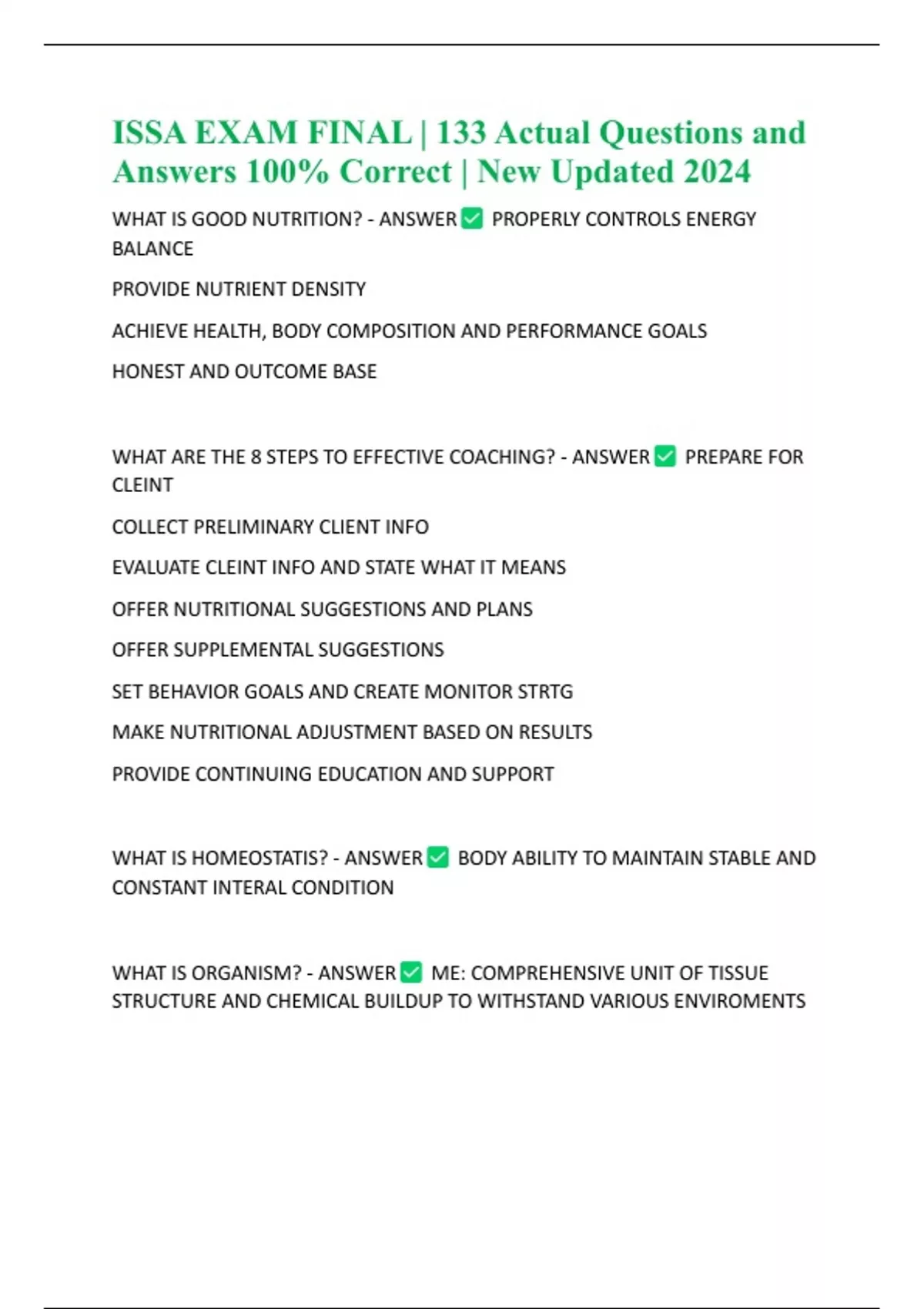ISSA EXAM FINAL | 133 Actual Questions and Answers 100% Correct | New Updated 2024 - ISSA ...